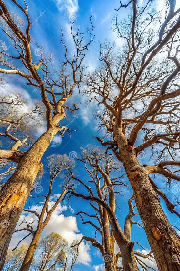 Dry Trees with Bare Branches Reaching Toward the Sky Stock Illustration ...