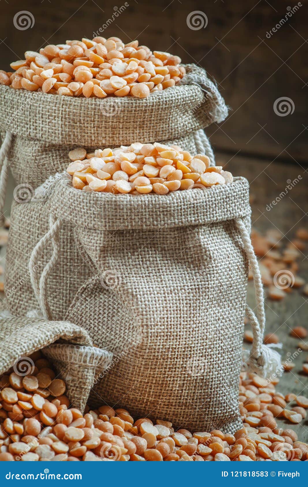 Dry Yellow Peas in a Burlap Sacks in a Rustic Style, Selective F Stock ...