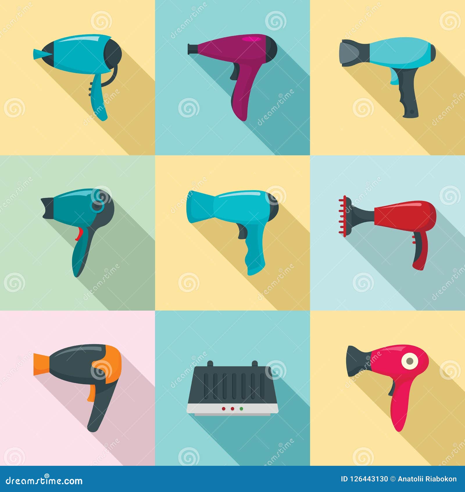 Dryer icon set, flat style stock vector. Illustration of black - 126443130