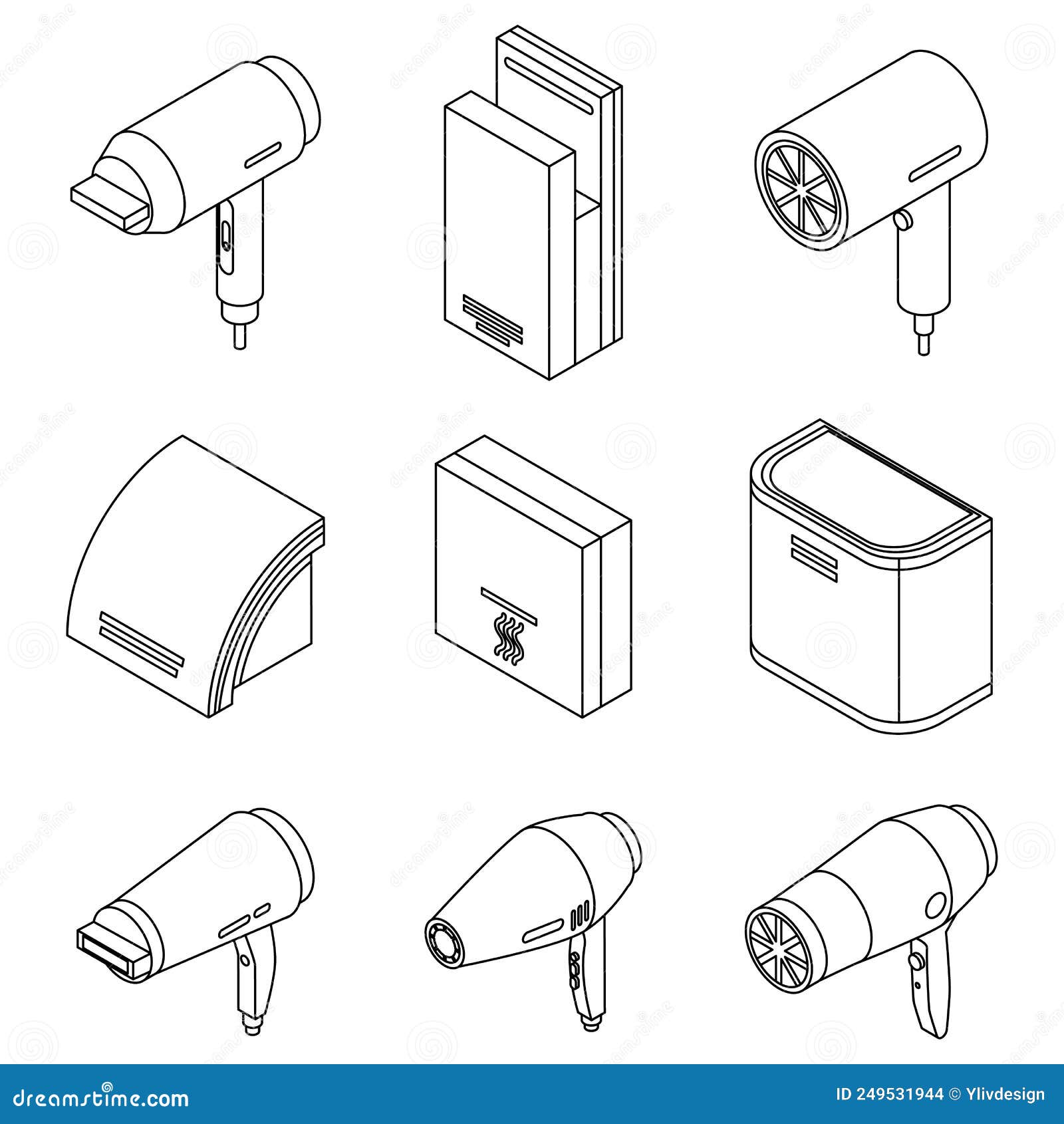 Dryer Icons Set Vector Outine Stock Vector - Illustration of dryer ...