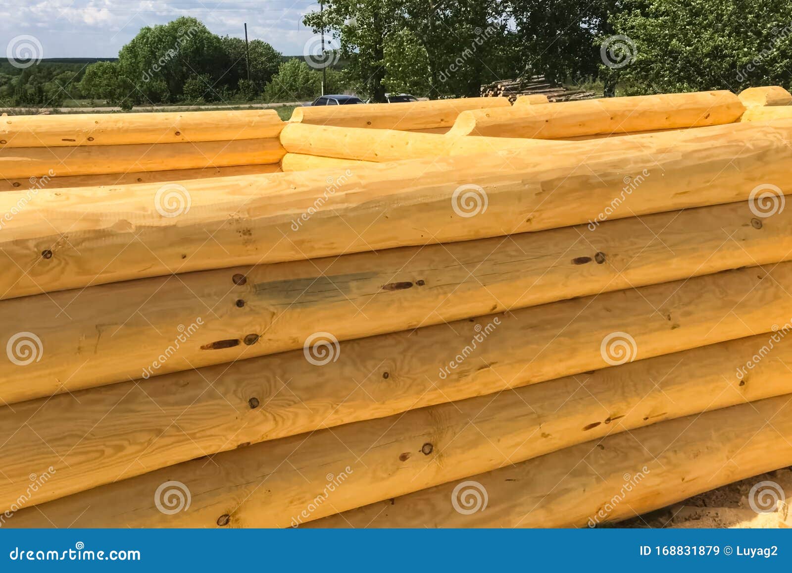 Drying and Assembly of Wooden Log House at a Construction Base Stock ...