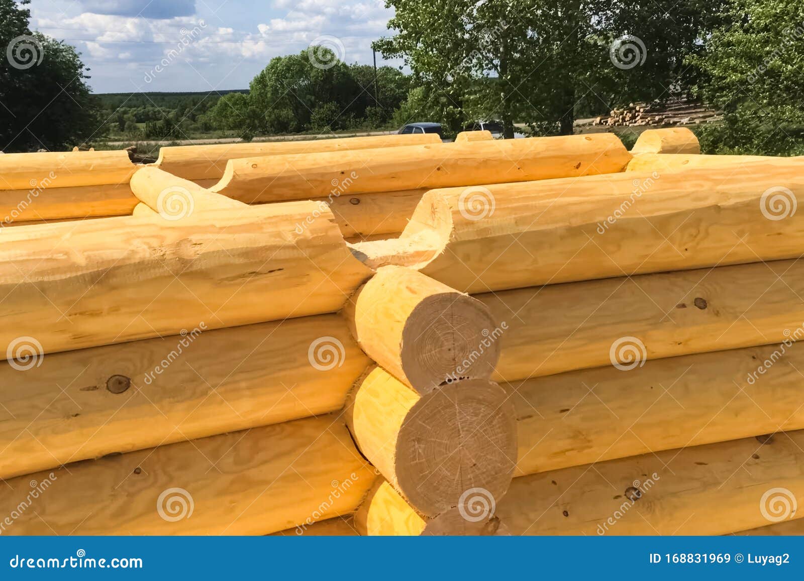 Drying and Assembly of Wooden Log House at a Construction Base Stock ...