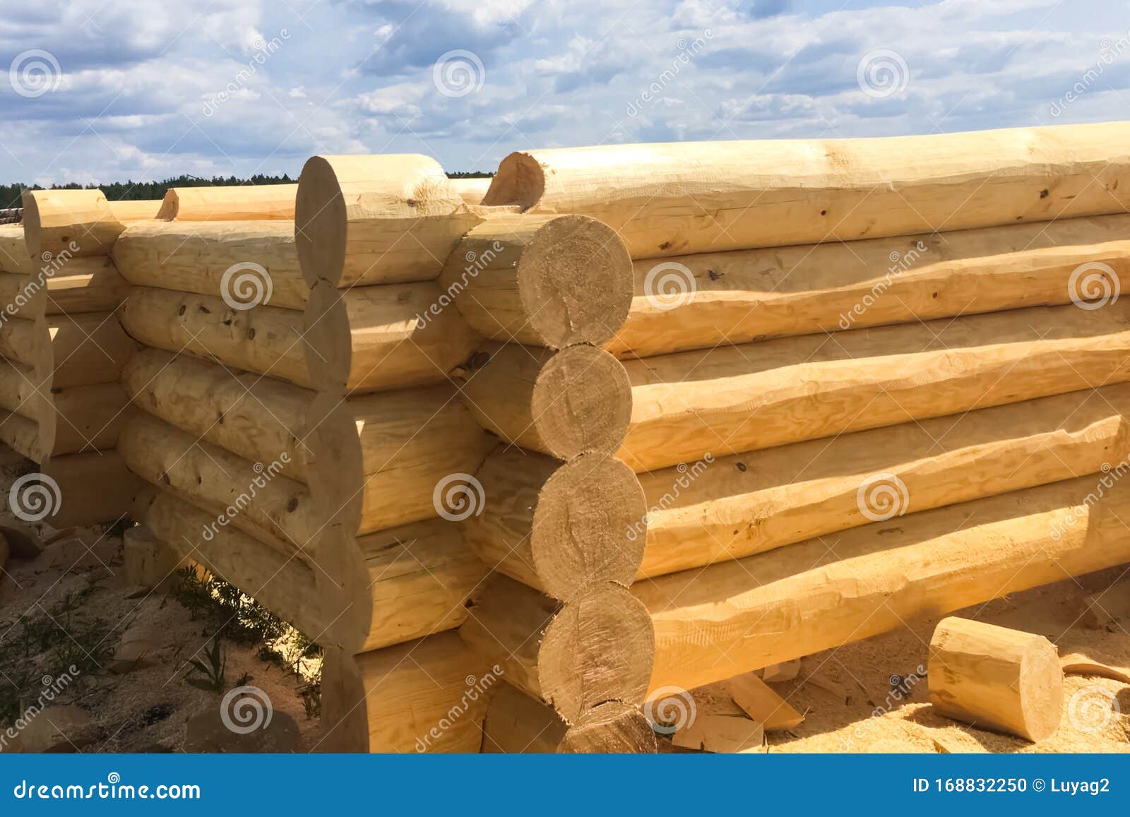 Drying and Assembly of Wooden Log House at a Construction Base Stock ...