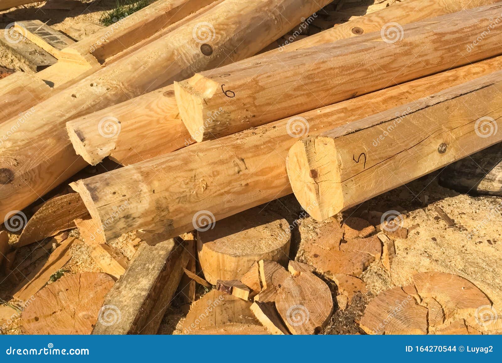 Drying and Assembly of Wooden Log House at a Construction Base Stock ...