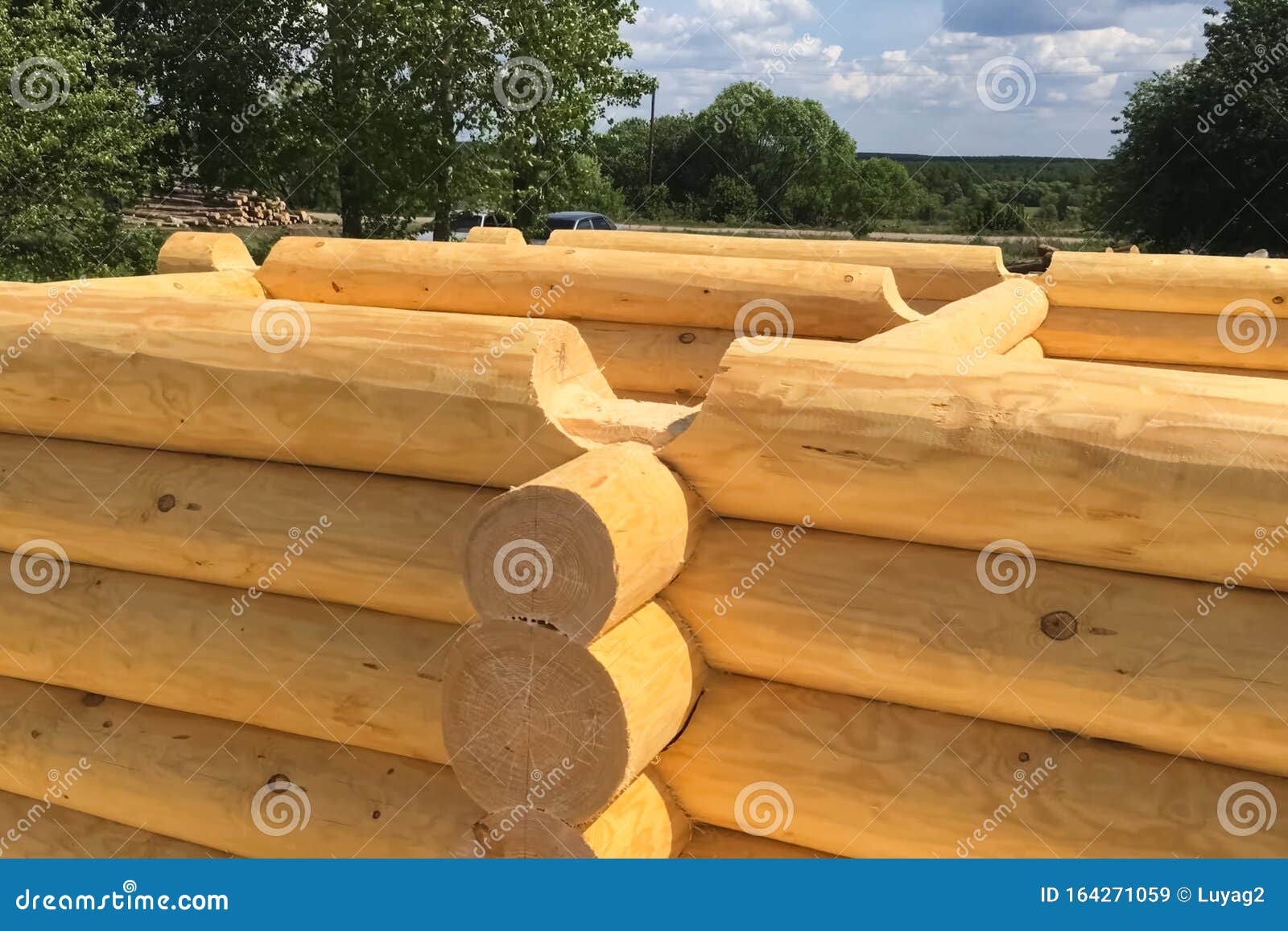 Drying and Assembly of Wooden Log House at a Construction Base Stock ...