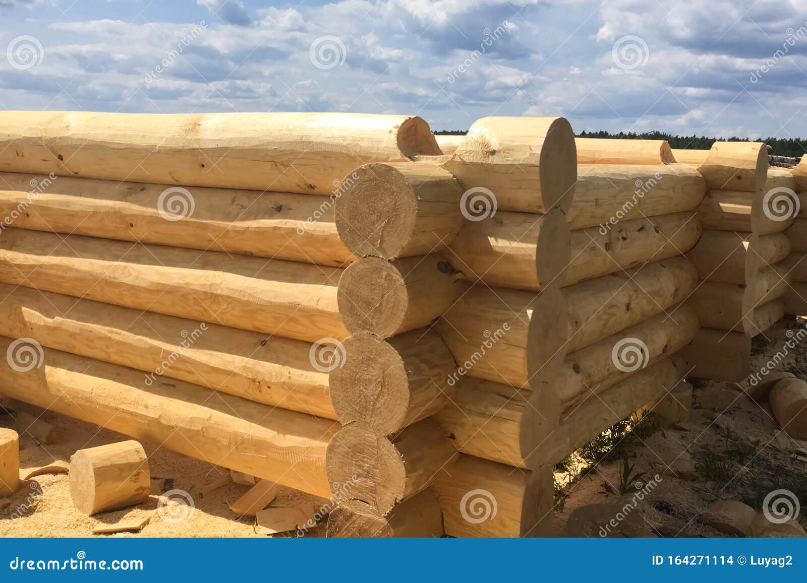 Drying and Assembly of Wooden Log House at a Construction Base Stock ...