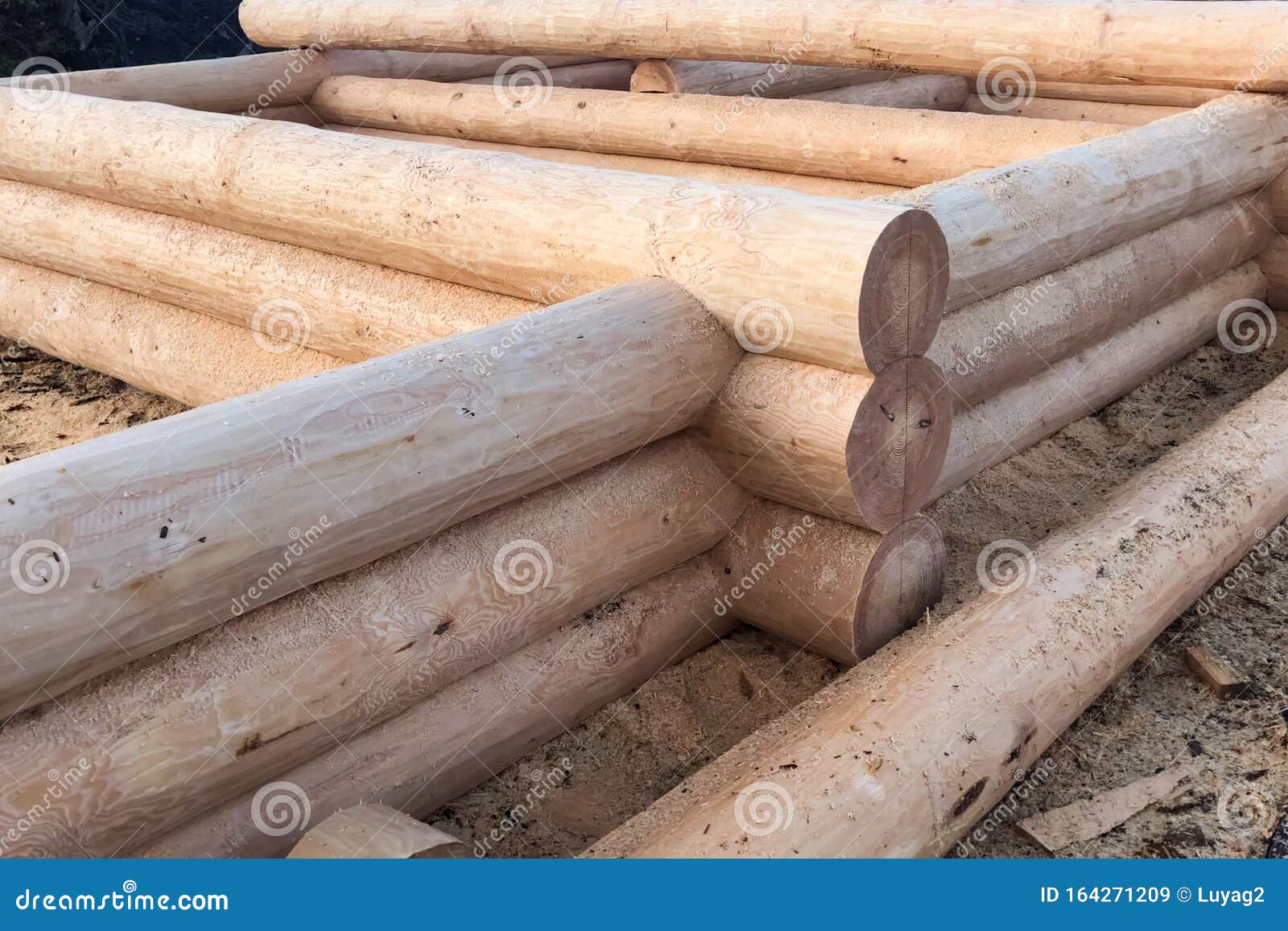 Drying and Assembly of Wooden Log House at a Construction Base Stock ...