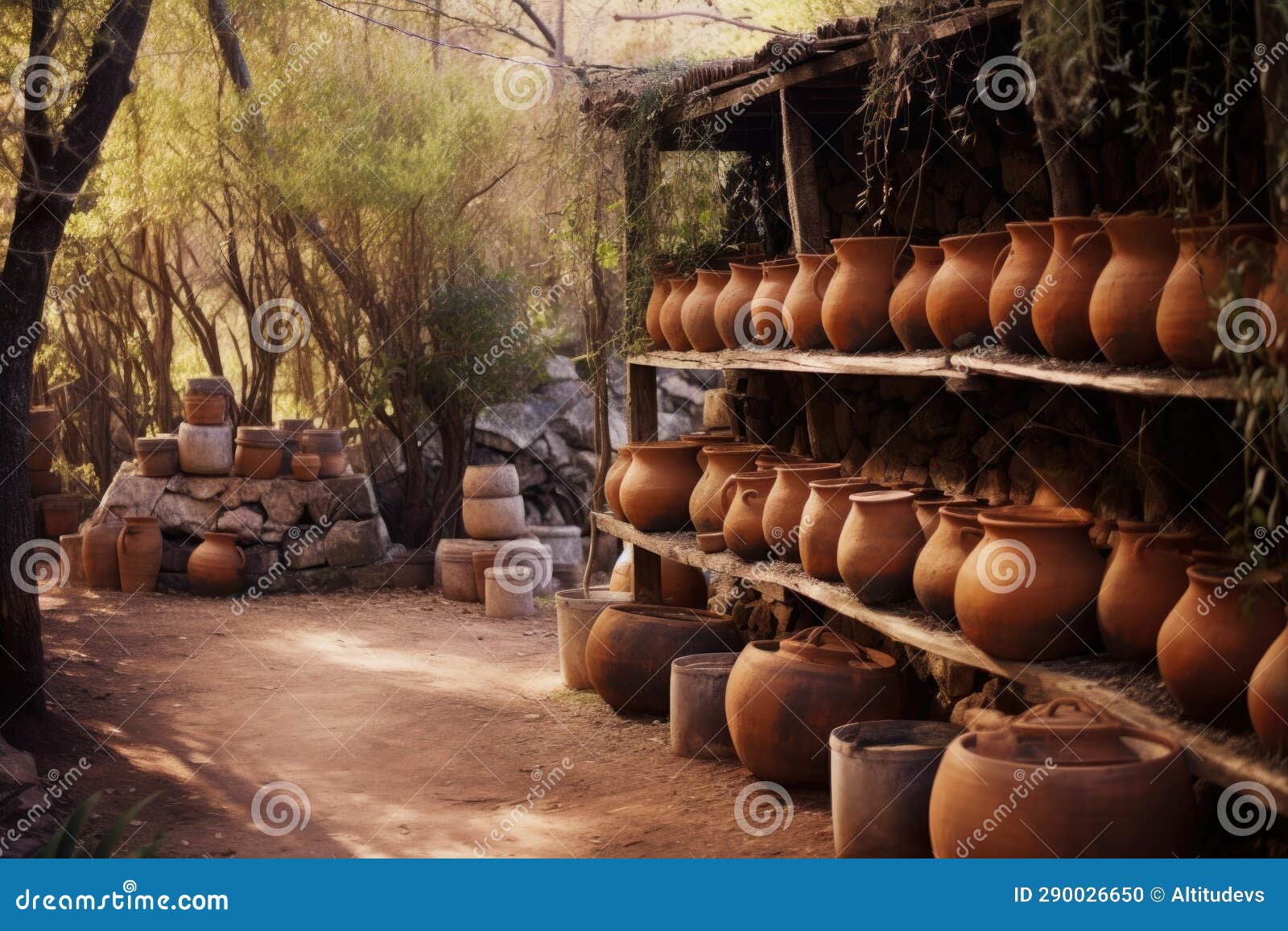 Drying Clay Pots in a Rustic Outdoor Setting Stock Photo - Image of ...