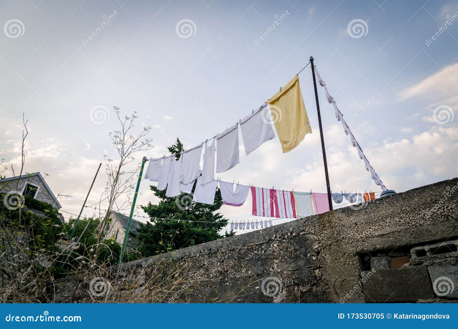Drying clother on the rope stock image. Image of hanging - 173530705