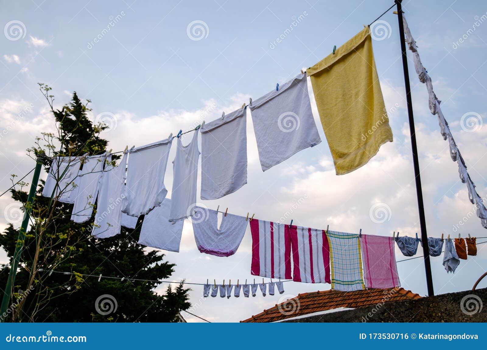 Drying clother on the rope stock photo. Image of household - 173530716
