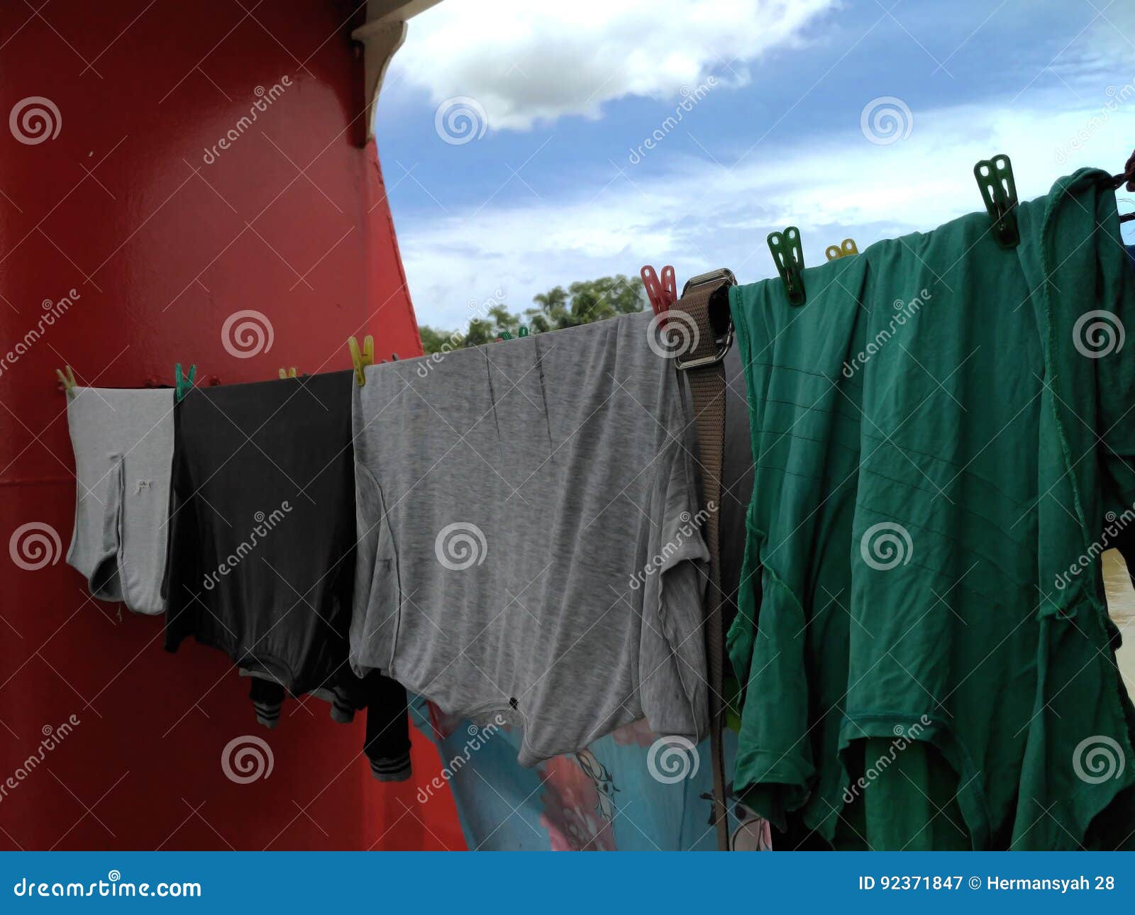 Drying clothes stock image. Image of washing, outdoors - 92371847