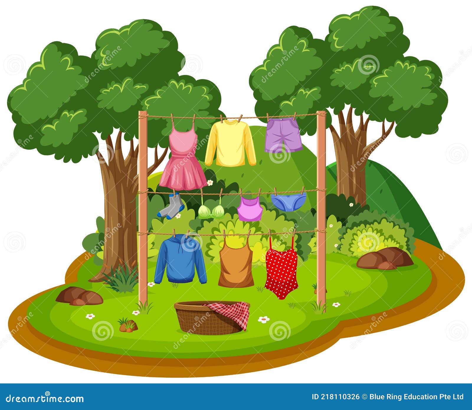 Drying Clothes in Outdoor Scene Stock Vector - Illustration of cartoon ...