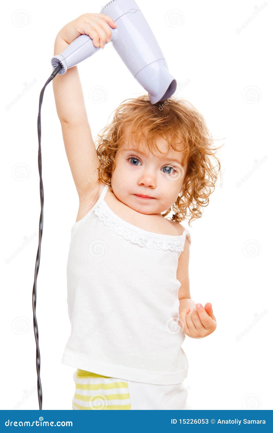 Drying hair stock image. Image of curly, hairdryer, joyful - 15226053