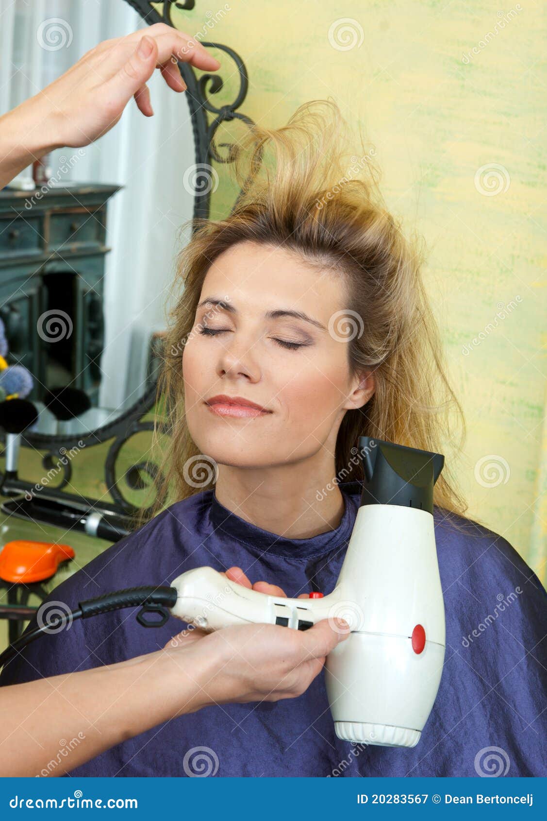Drying hair stock image. Image of blond, hairdresser - 20283567