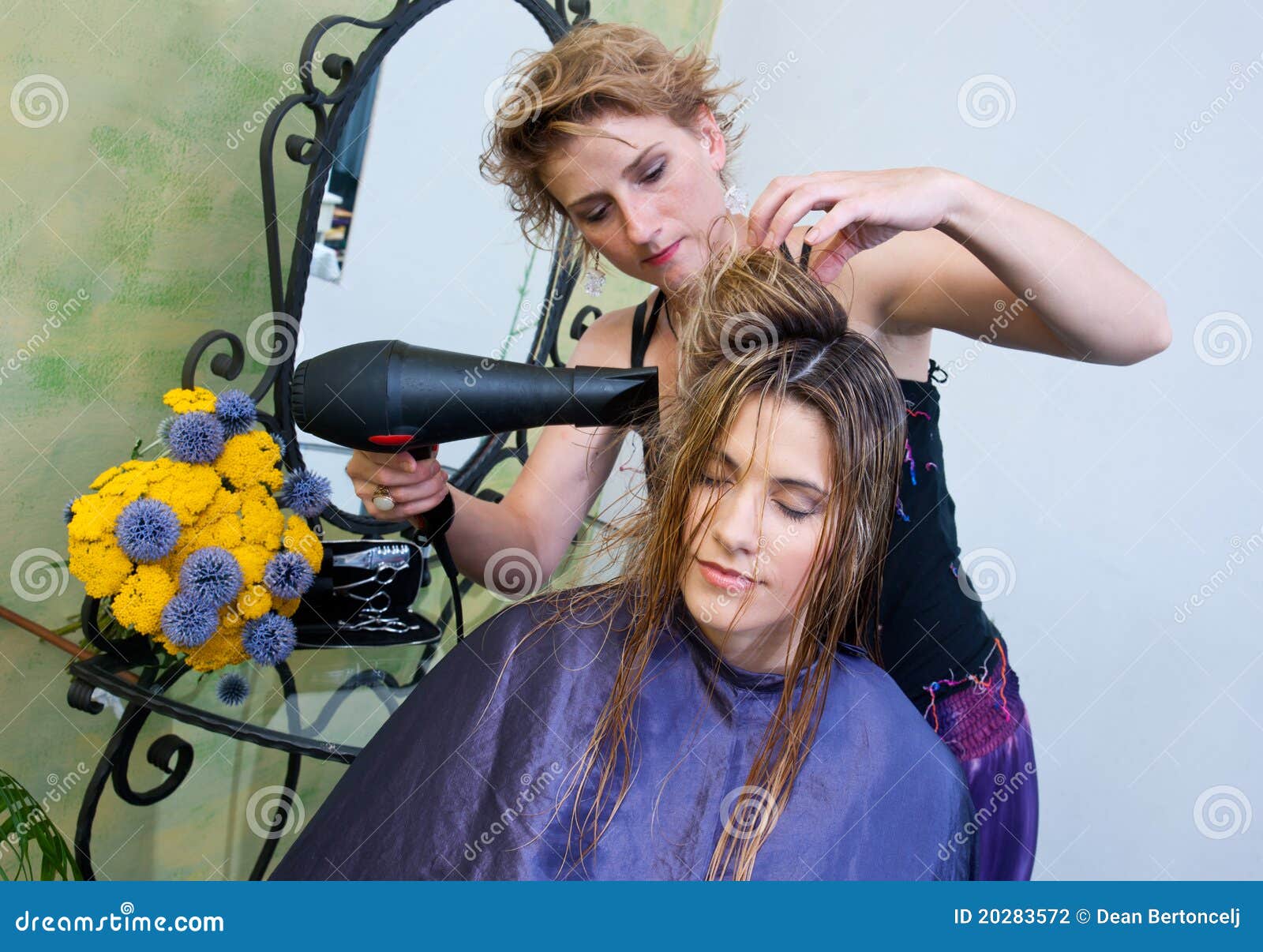 Drying hair stock photo. Image of blowing, dryer, expression - 20283572