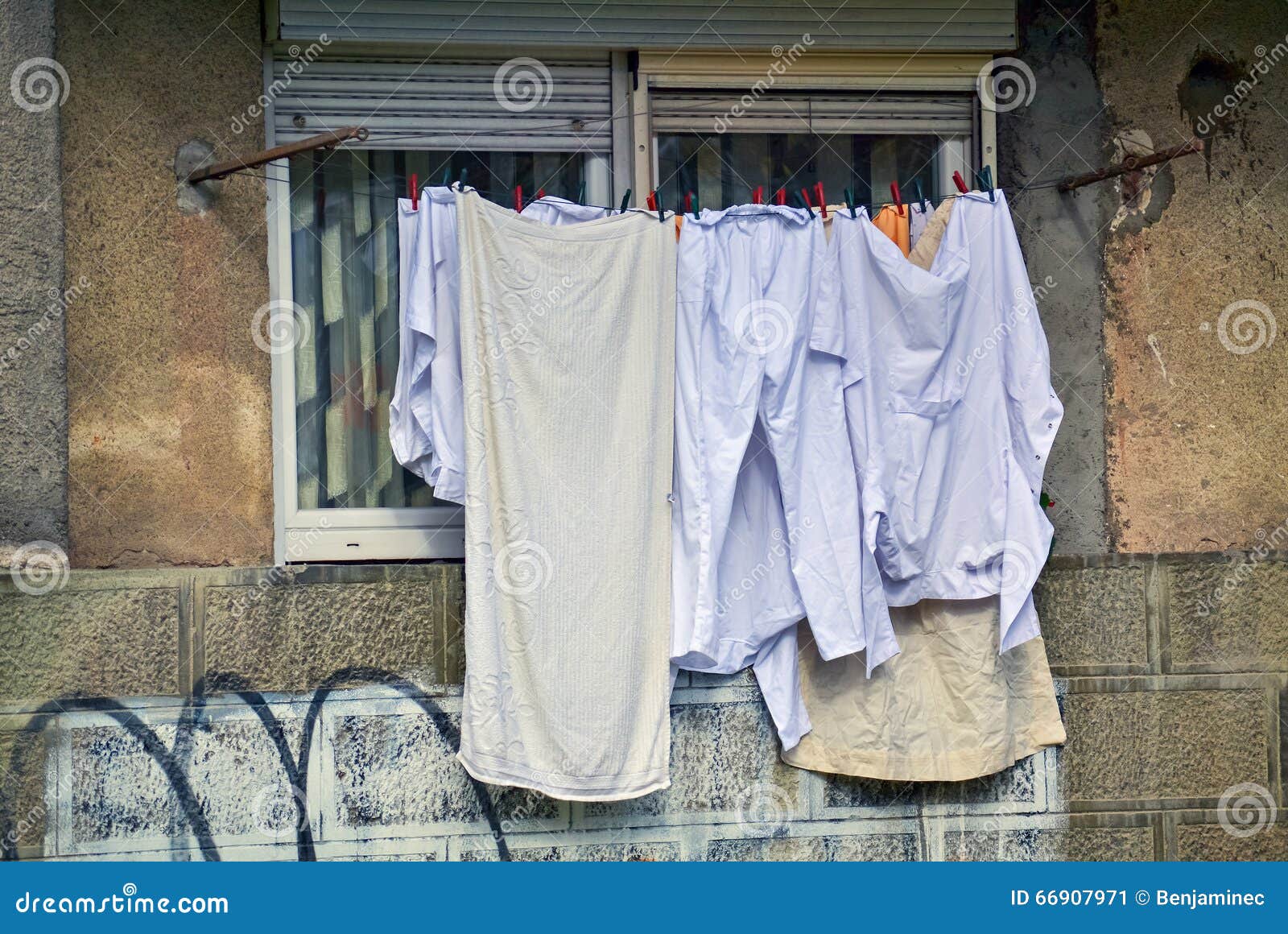 Drying Laundry on a Clothesline Stock Image - Image of wash, domestic ...