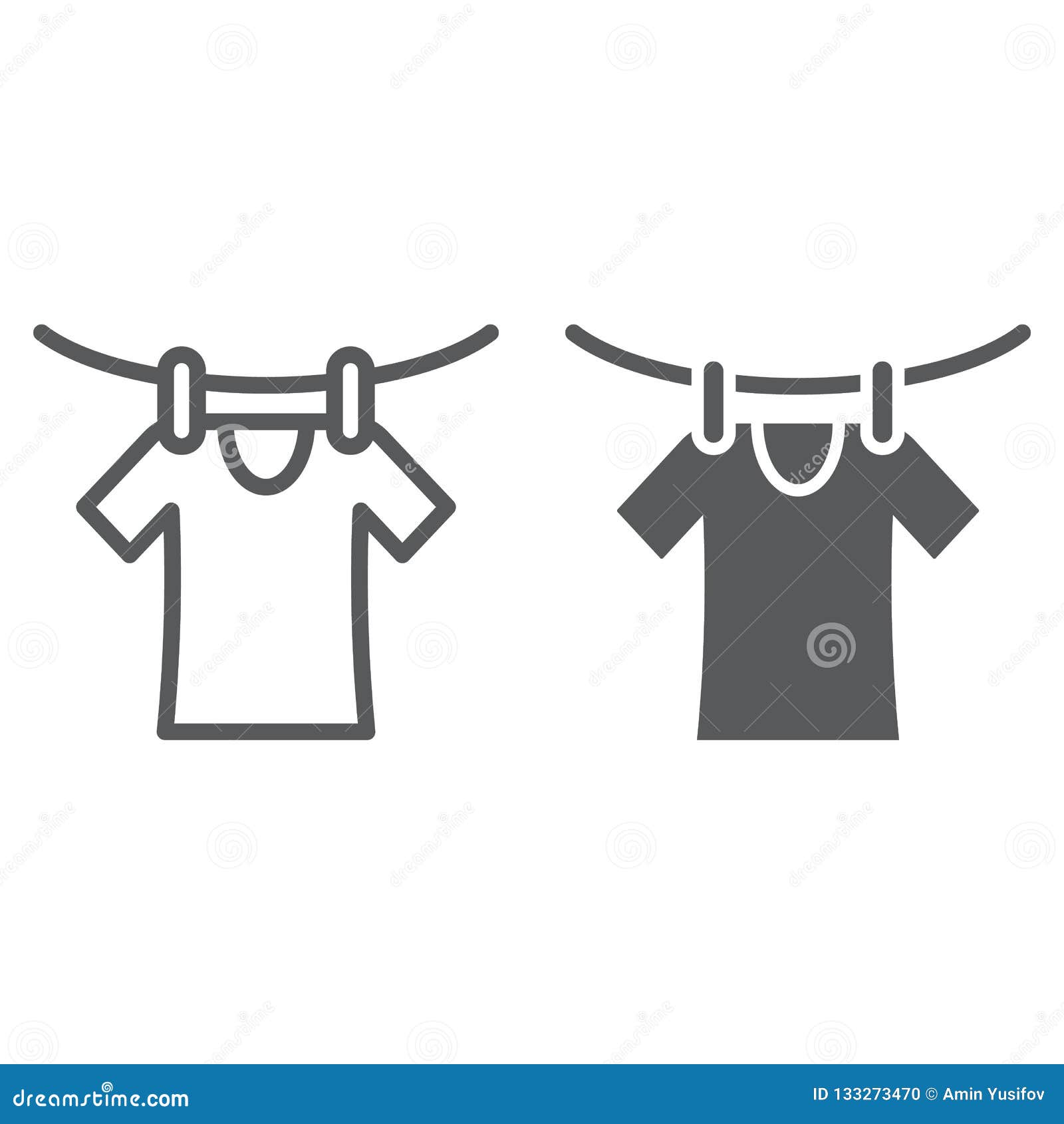 Drying Line and Glyph Icon, Laundry and Dry, Clothes Sign, Vector ...