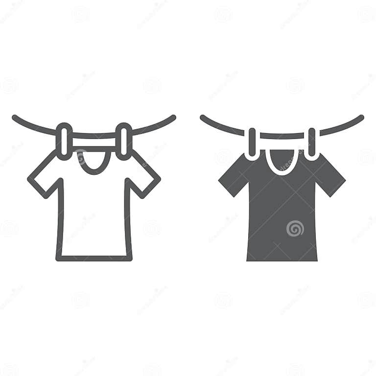Drying Line and Glyph Icon, Laundry and Dry, Clothes Sign, Vector ...