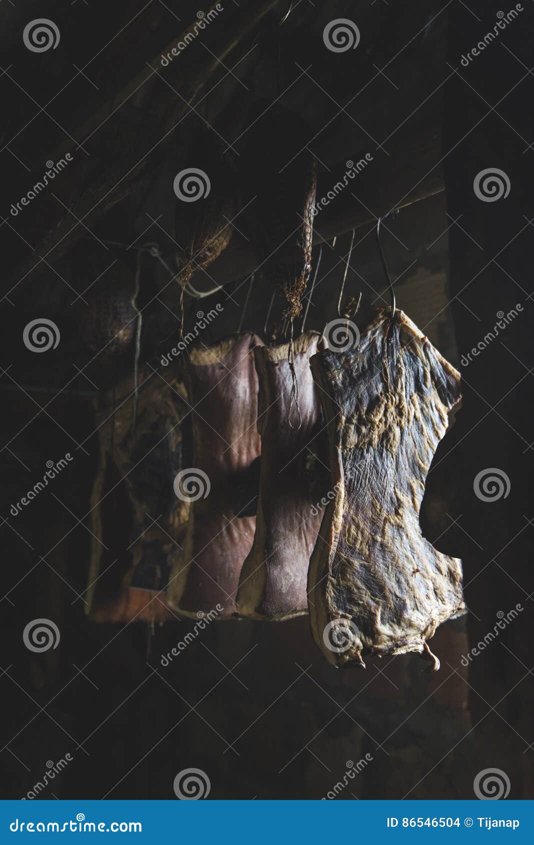Drying Pork Meat, Domestic Style Stock Photo - Image of process, indoor ...