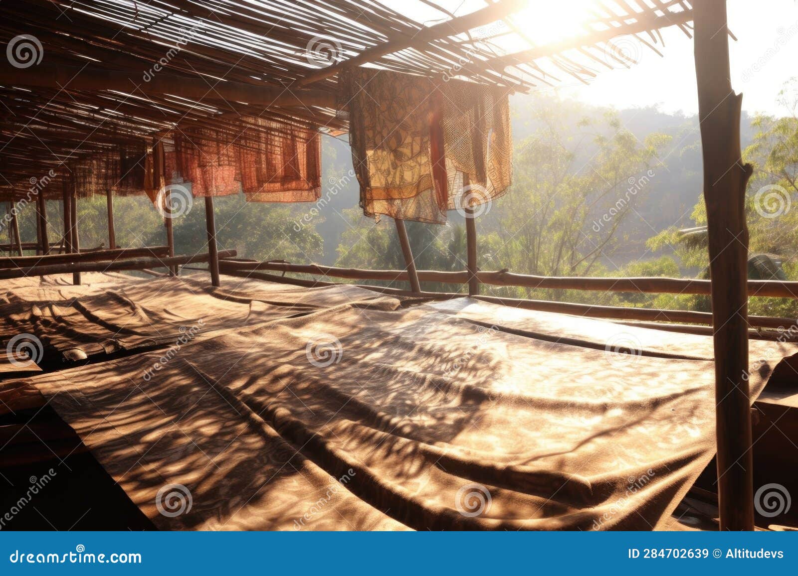 Drying Process of Tapa Cloth Under Natural Sunlight Stock Illustration ...