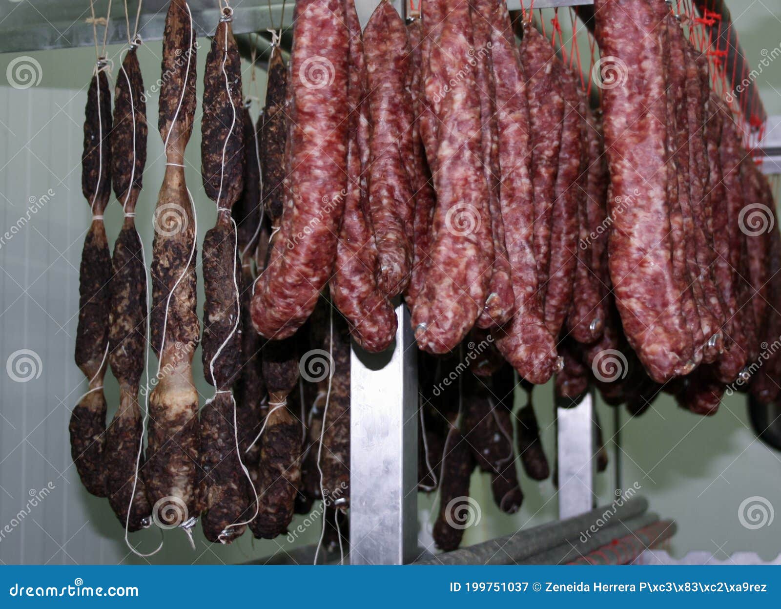 Drying Raw Sausages and Black Pudding in Meat Industry Stock Image ...