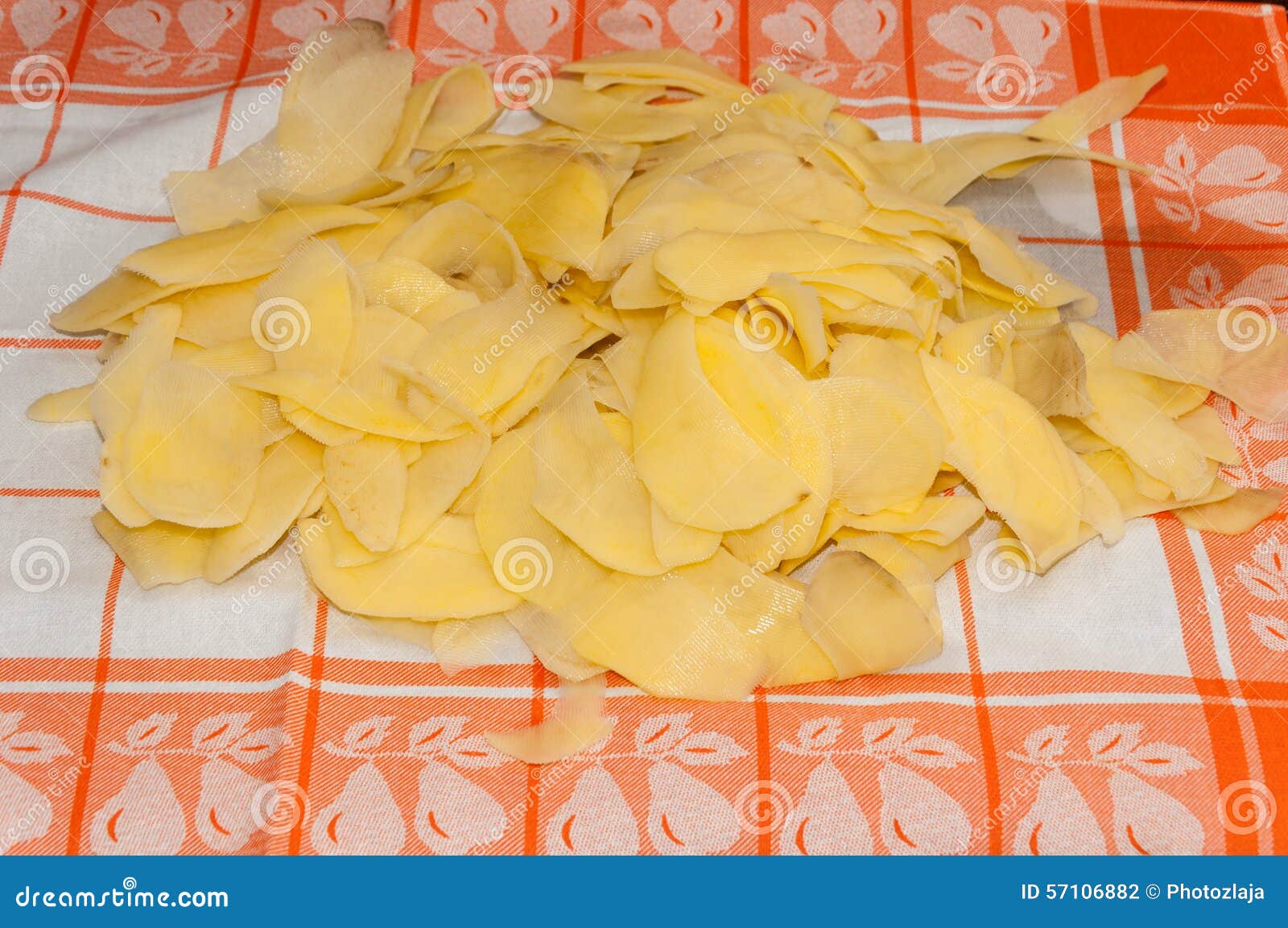 Drying Sliced Potato Chips on the Kitchen Towel Stock Photo - Image of ...