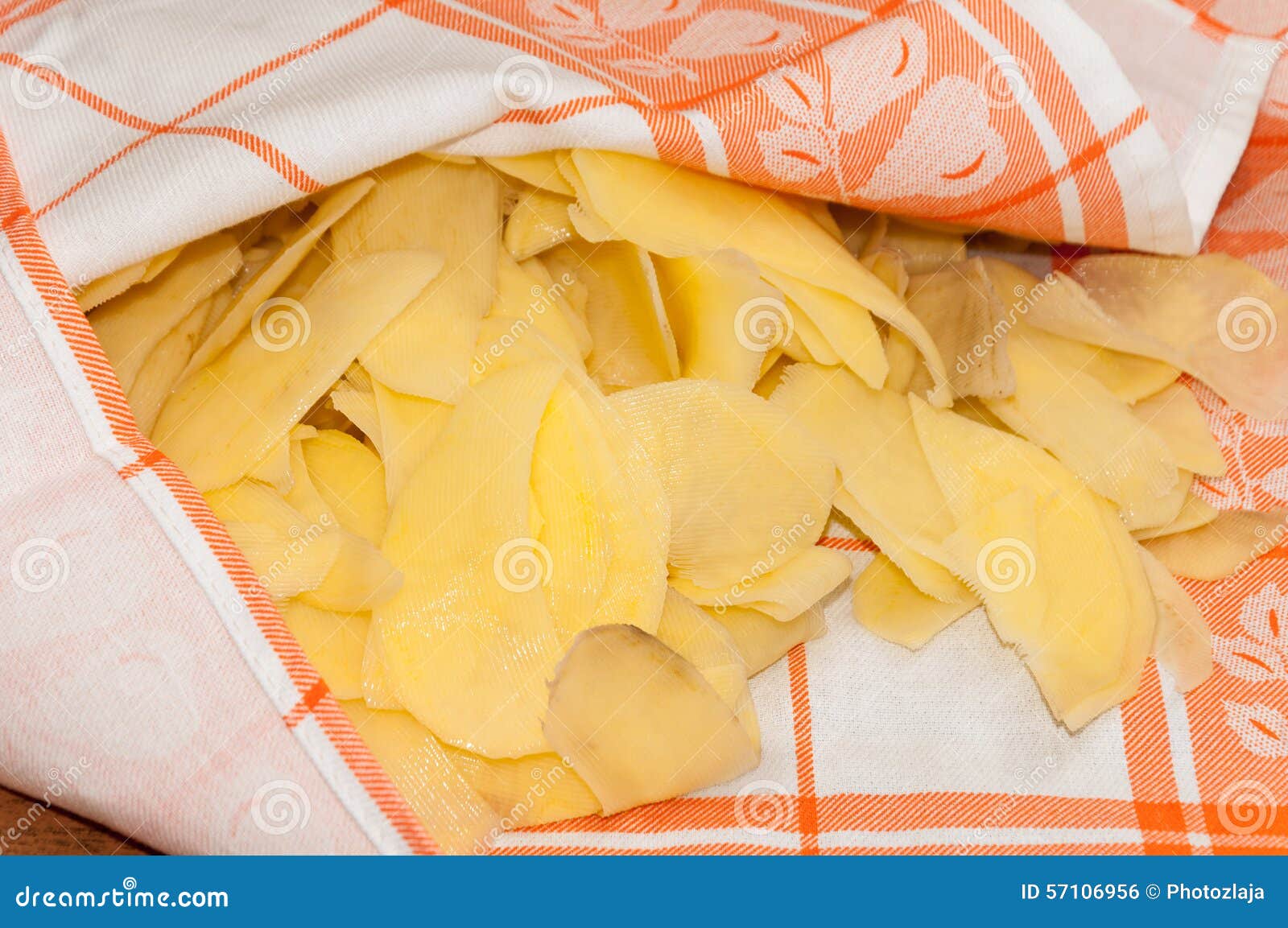 Drying Sliced Potato Chips on the Kitchen Towel Stock Photo - Image of ...
