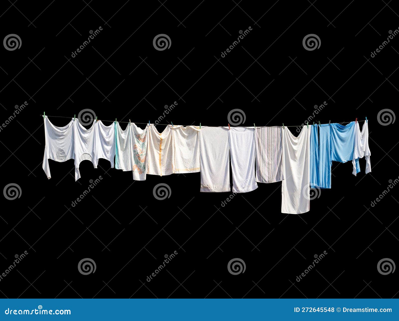 Drying Textile Cloth on Rope Isolated on Black Stock Photo - Image of ...