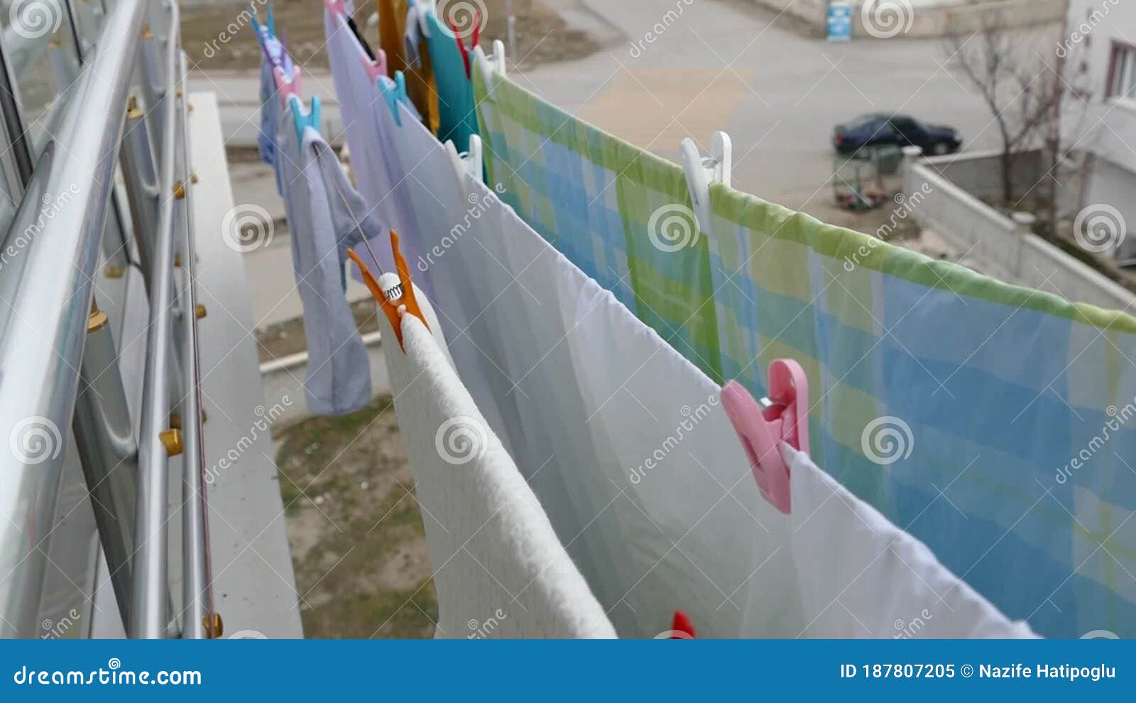 Drying Washed Clothes on the Balcony in the Summer Stock Video - Video ...
