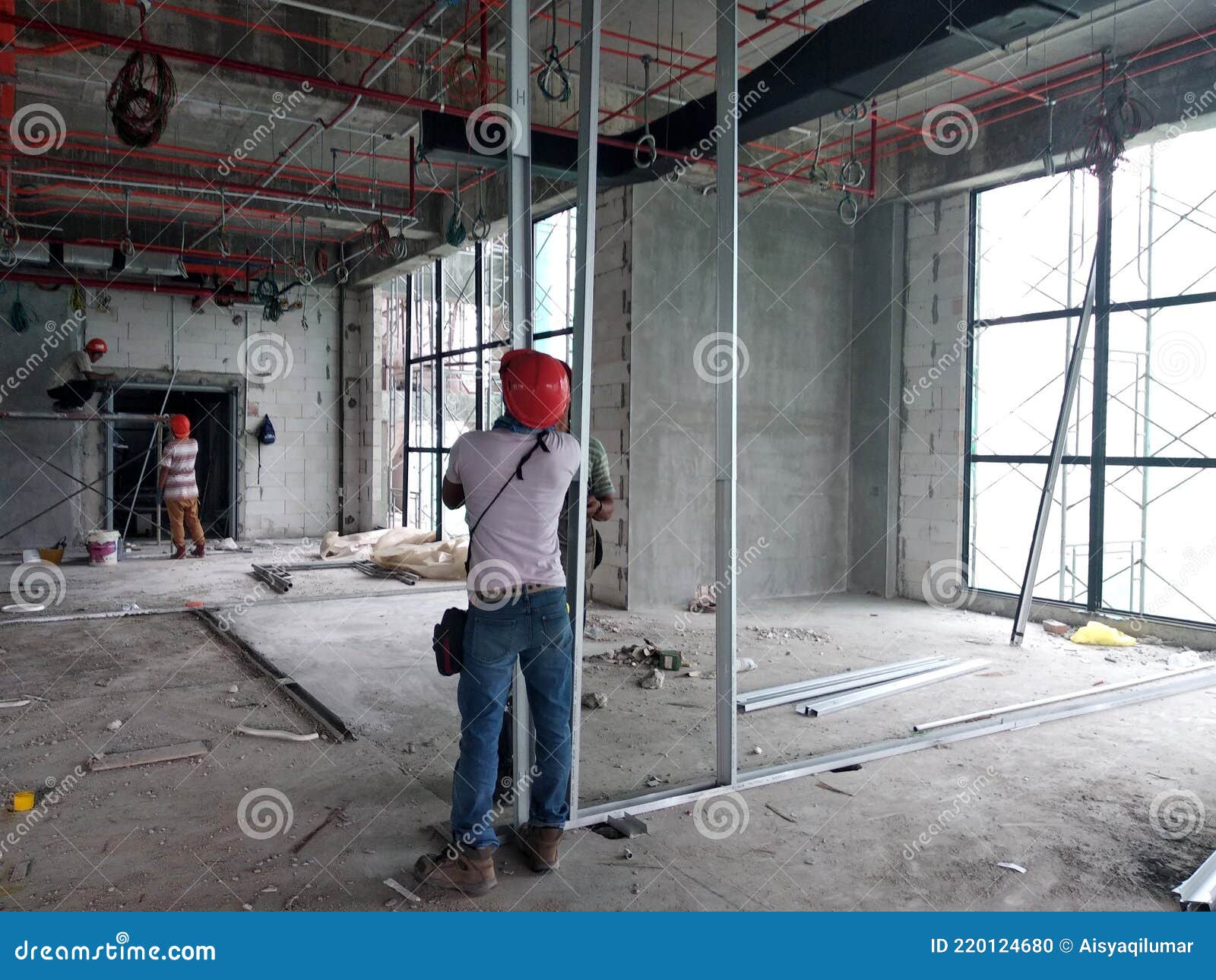 Drywall Installation Work in Progress by Construction Workers at the ...