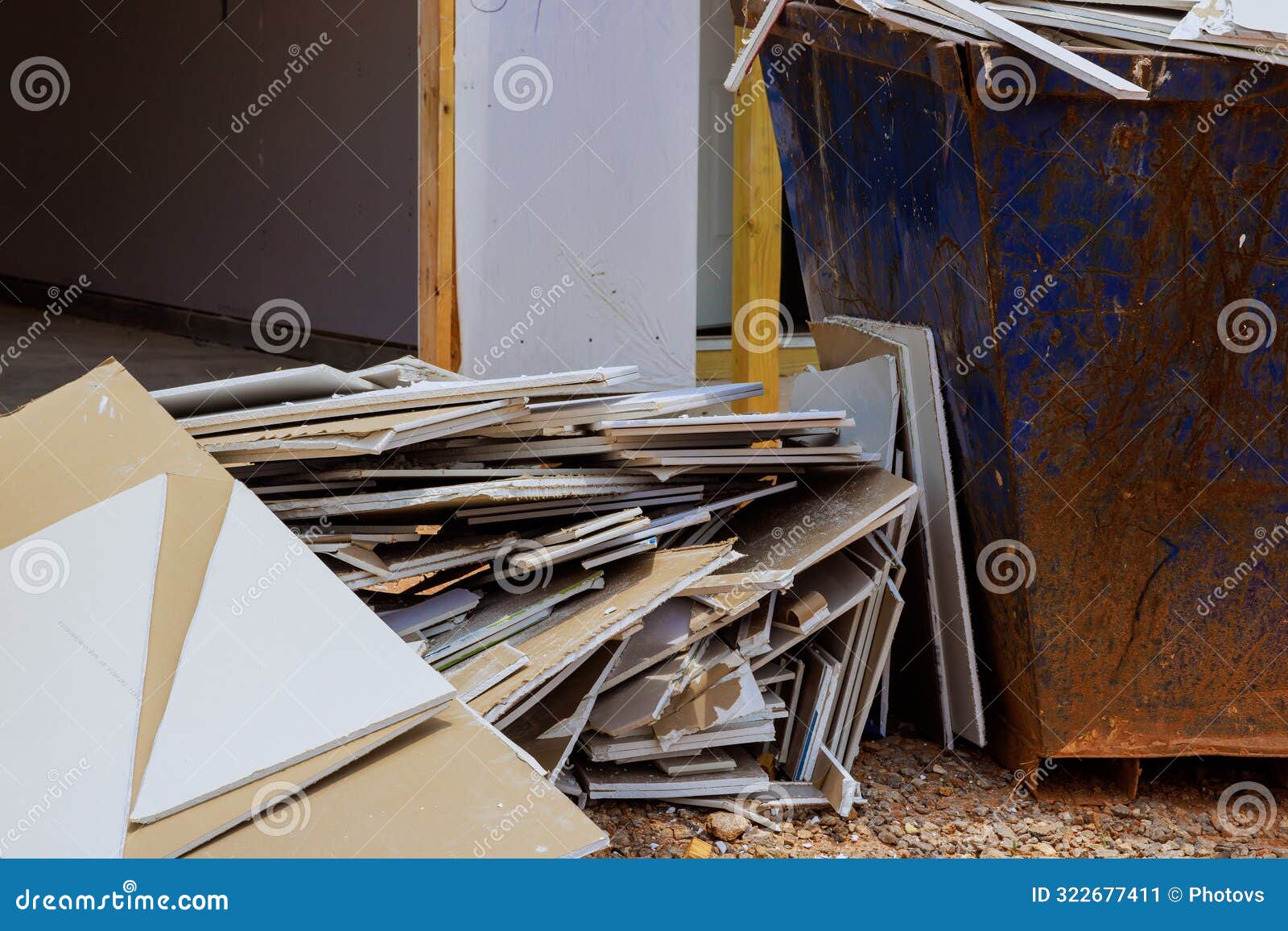 Drywall Pieces Disposed of in a Container for Construction Waste with ...