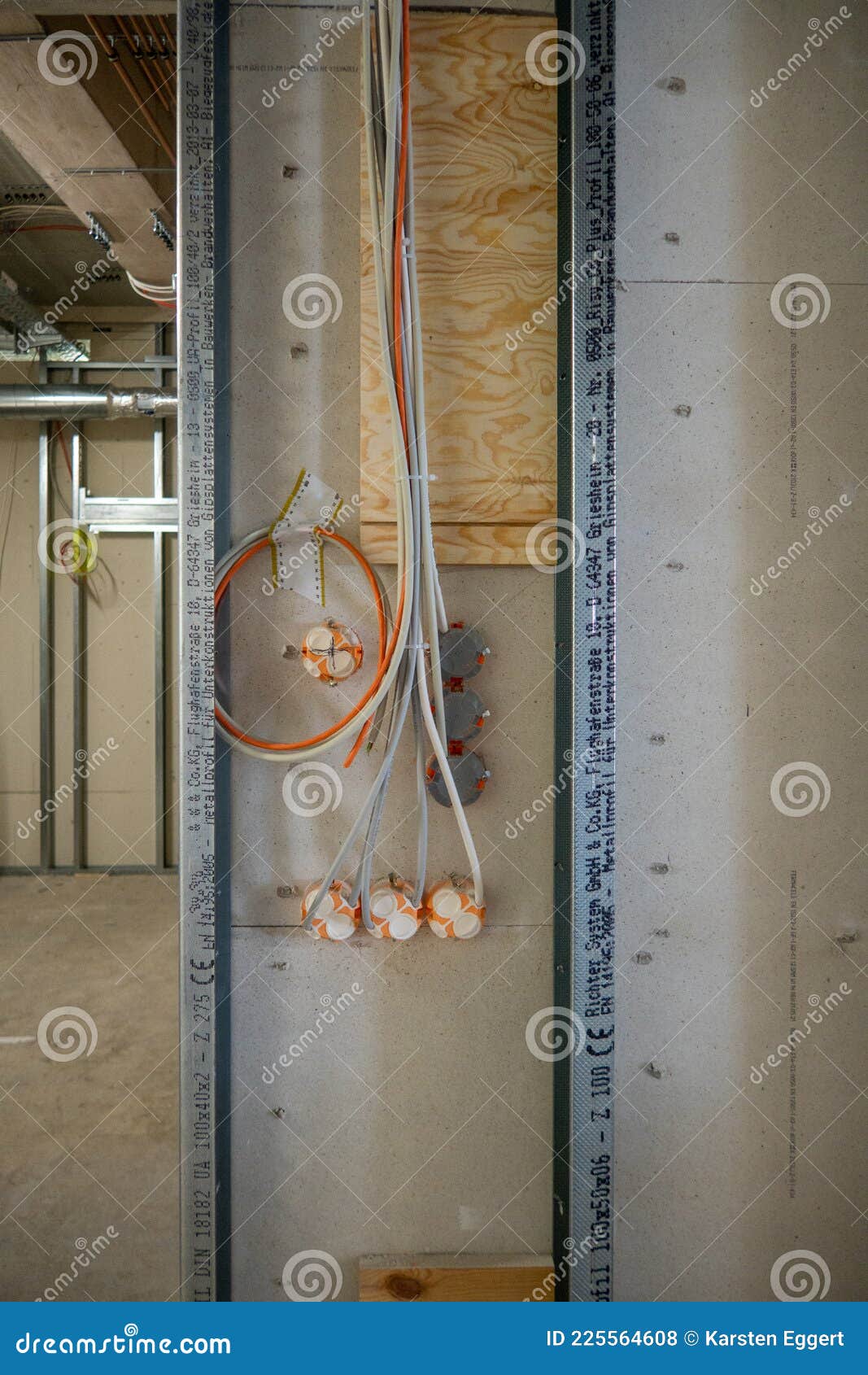 In a Drywall Run the Power Cables for the Sockets Stock Photo - Image ...