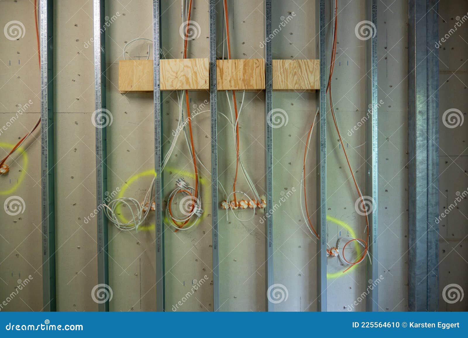 In the Drywall Run the Power Cables for the Sockets Stock Photo - Image ...