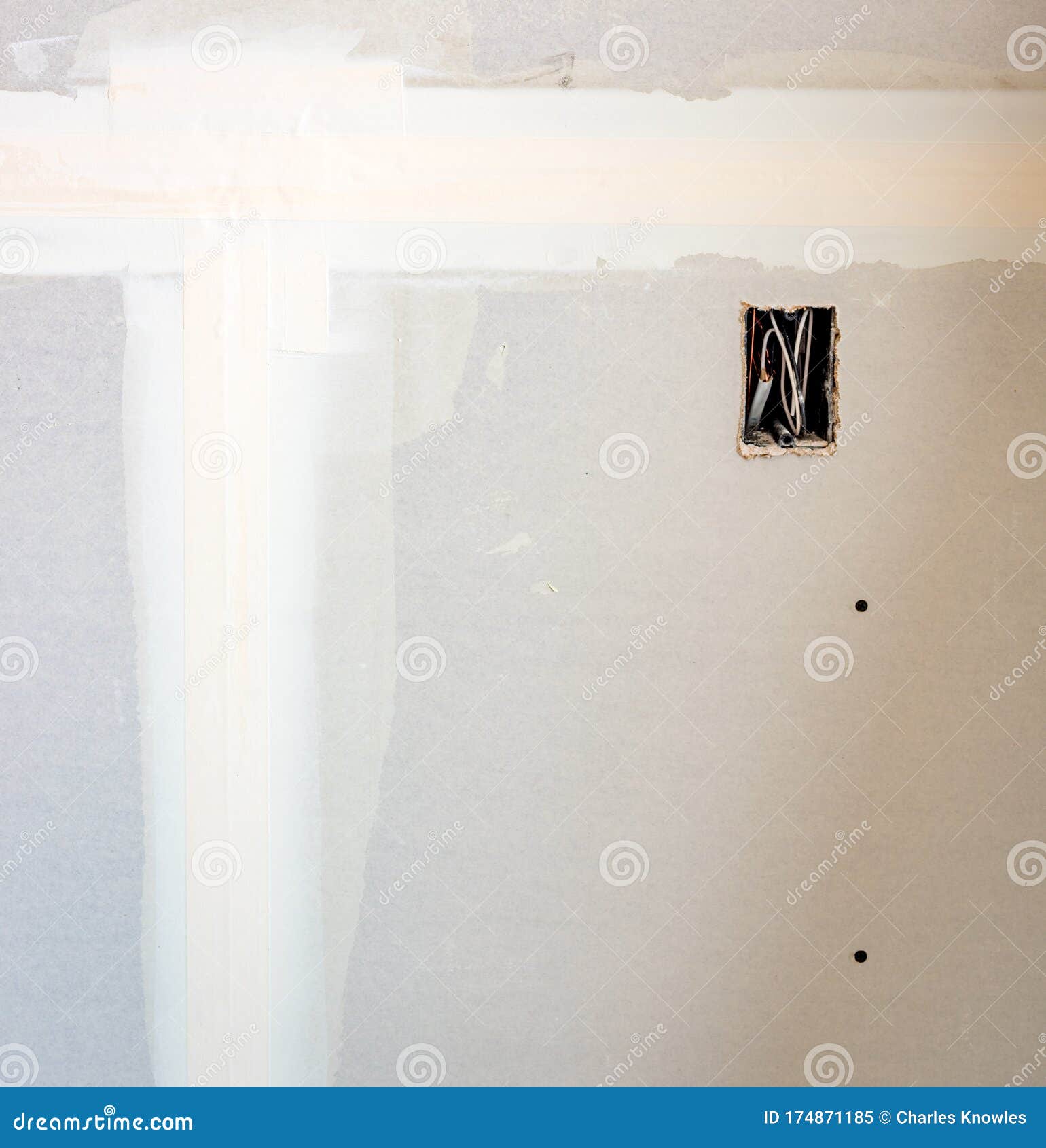 Drywall Taped and Mudded with Exposed Electrical Box Stock Image ...