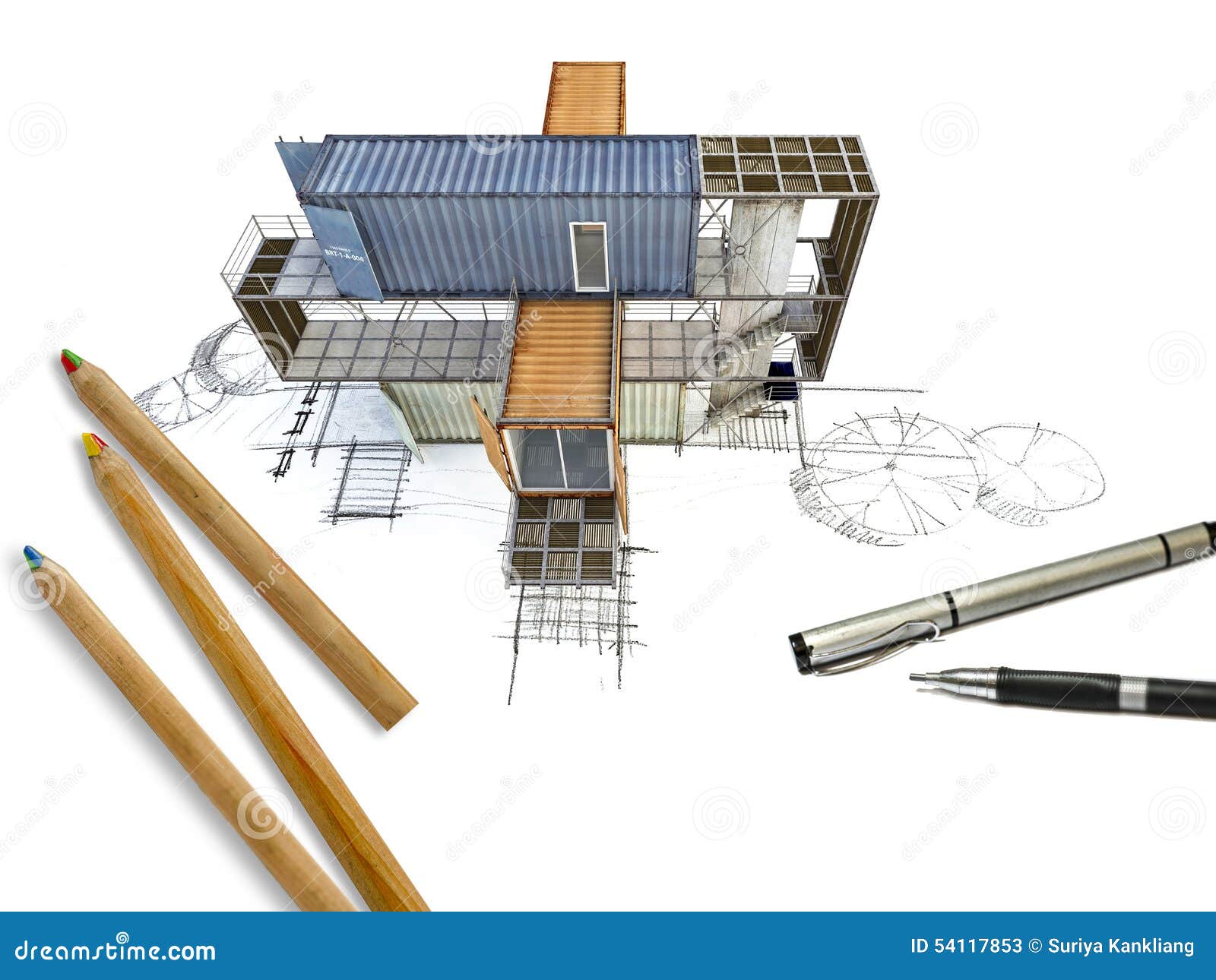 3Ds Building Transform from Hand Sketch Stock Illustration ...