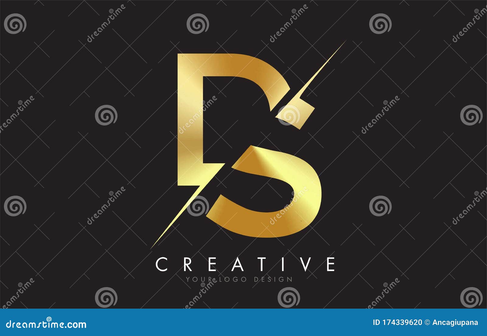 DS D S Golden Letter Logo Design with a Creative Cut Stock Vector ...