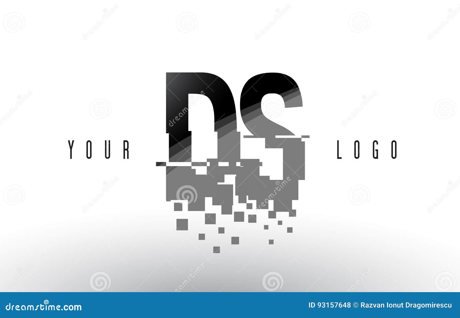 DS D S Pixel Letter Logo with Digital Shattered Black Squares Stock ...