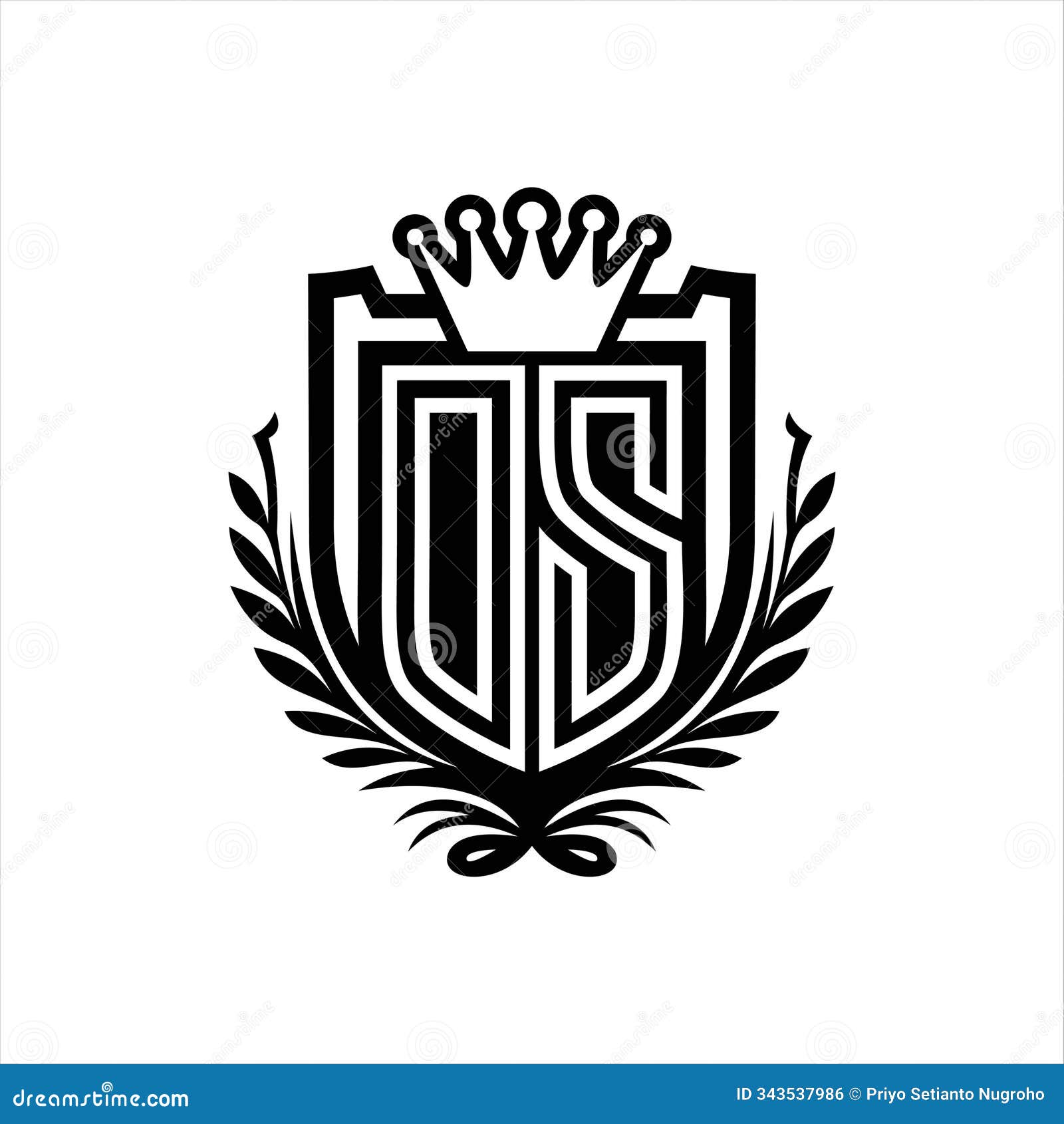 DS Logo Heraldic Shield Shape with Crown, Vintage Crest on White ...