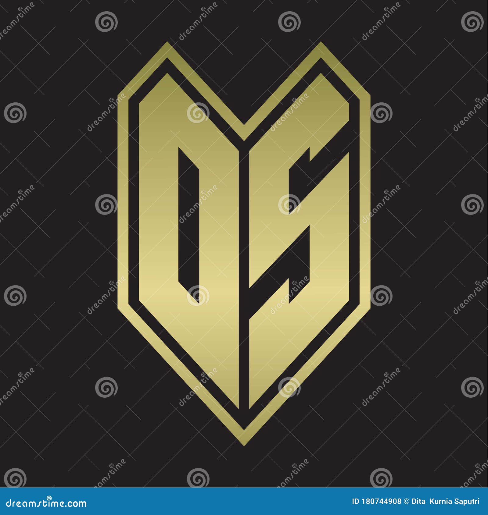 DS Logo Monogram with Emblem Line Style Isolated on Gold Colors Stock ...