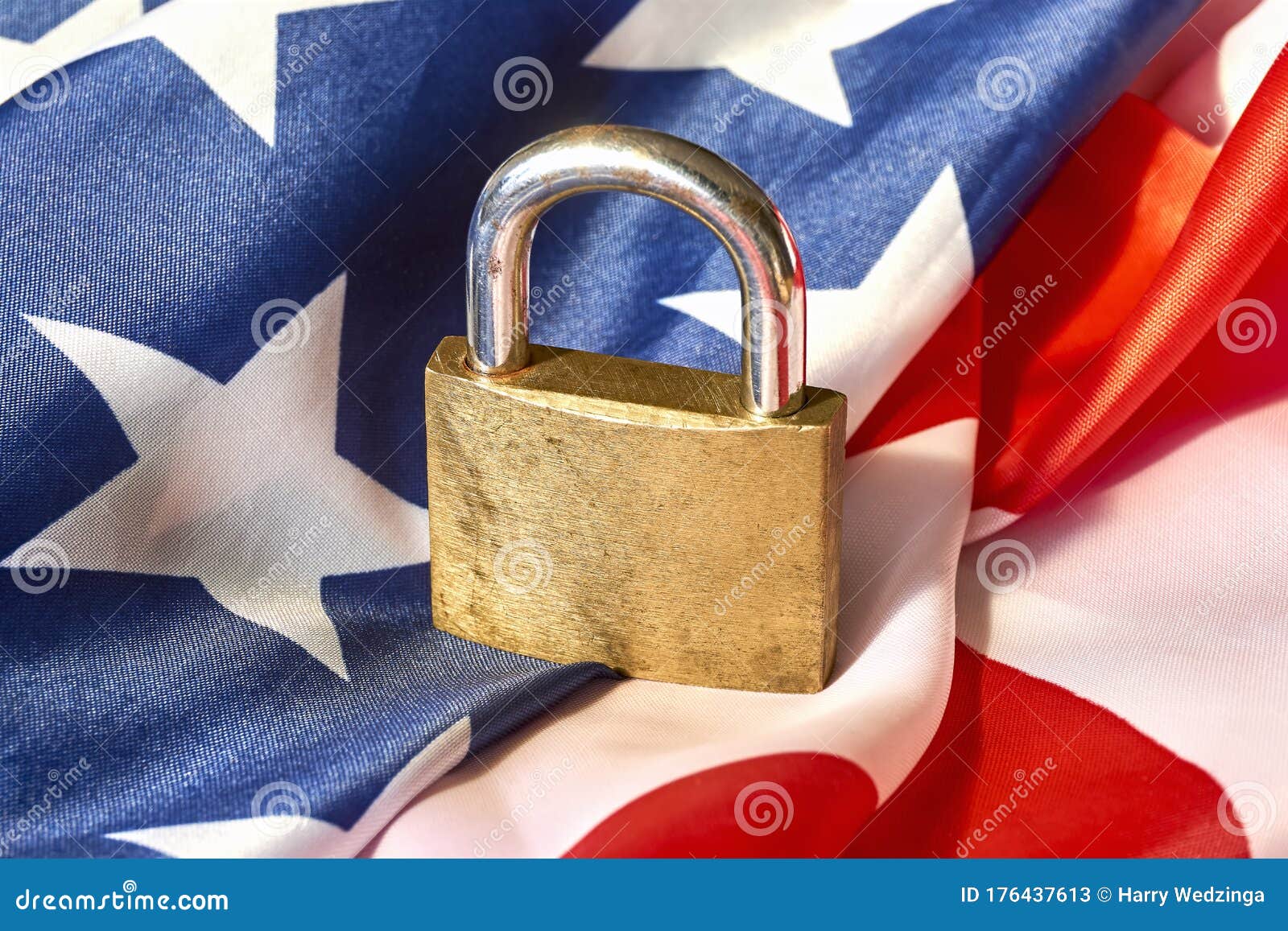 Closed Brass Lock on American Flag Stock Image - Image of president ...
