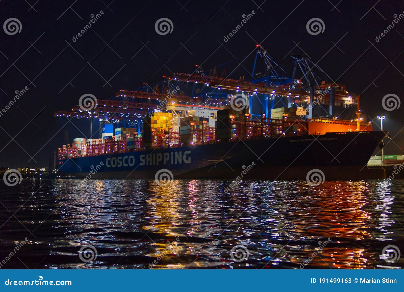 Illuminated Container Ship at Night Editorial Stock Photo - Image of ...