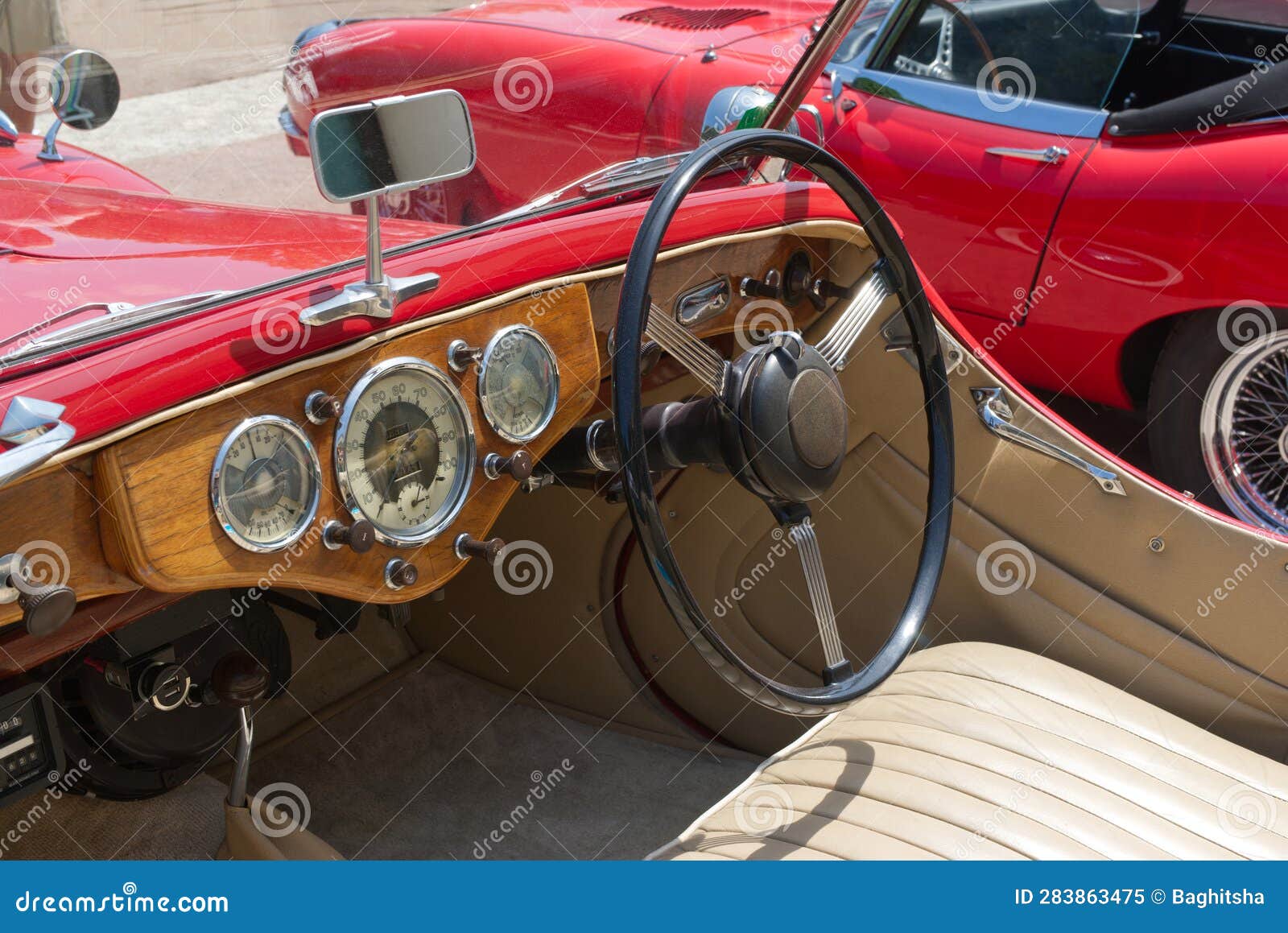 Interior of a Riley RMC 1950 Automobile, the Steering Wheel ...