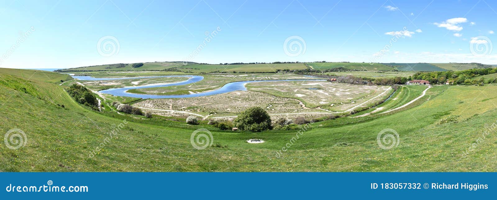 Panoramic View of the Estuary of the River Cuckmere at Cuckmere Haven ...
