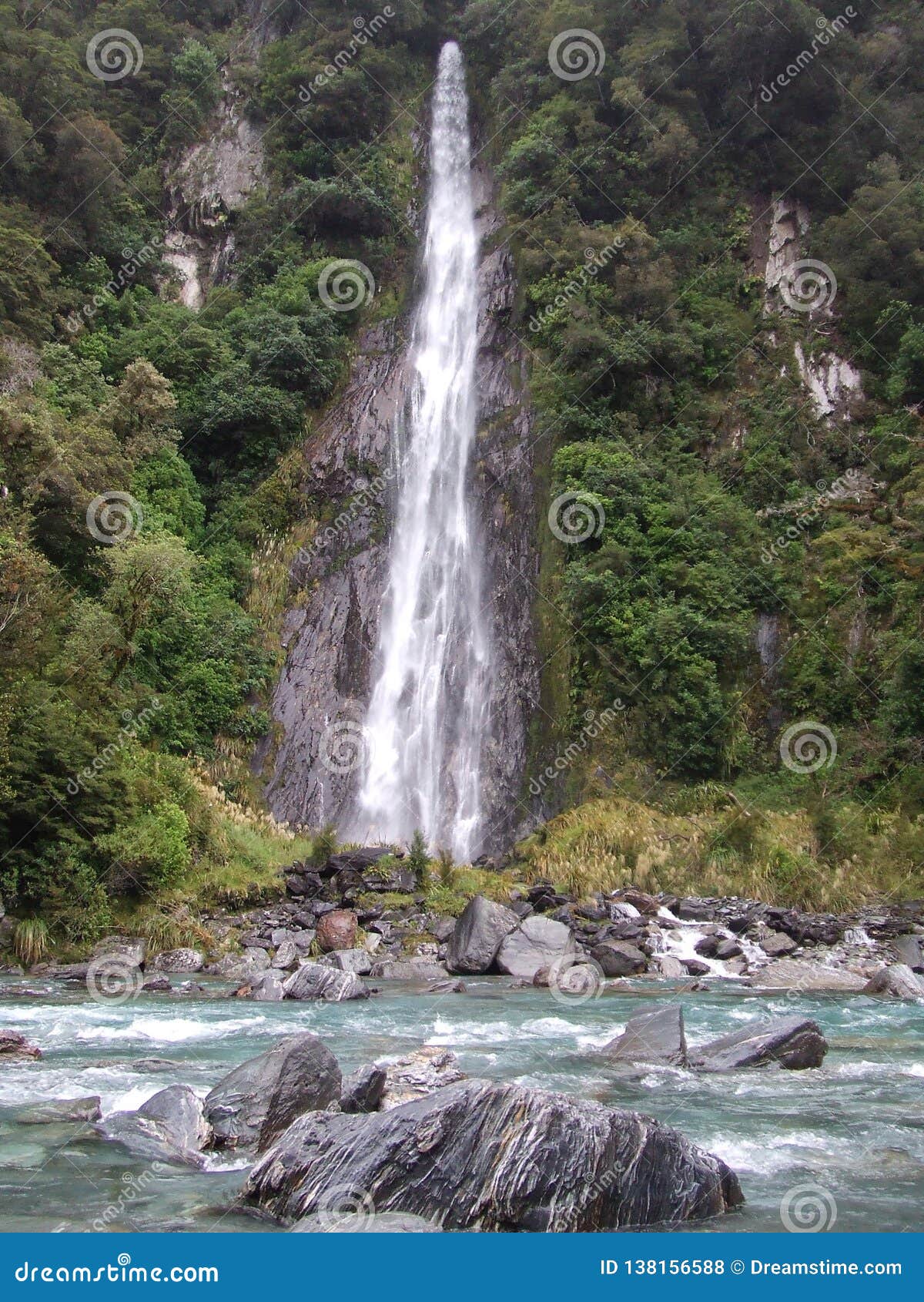Waterfall in New Zealand Native Bush on the West Coast. Stock Photo ...