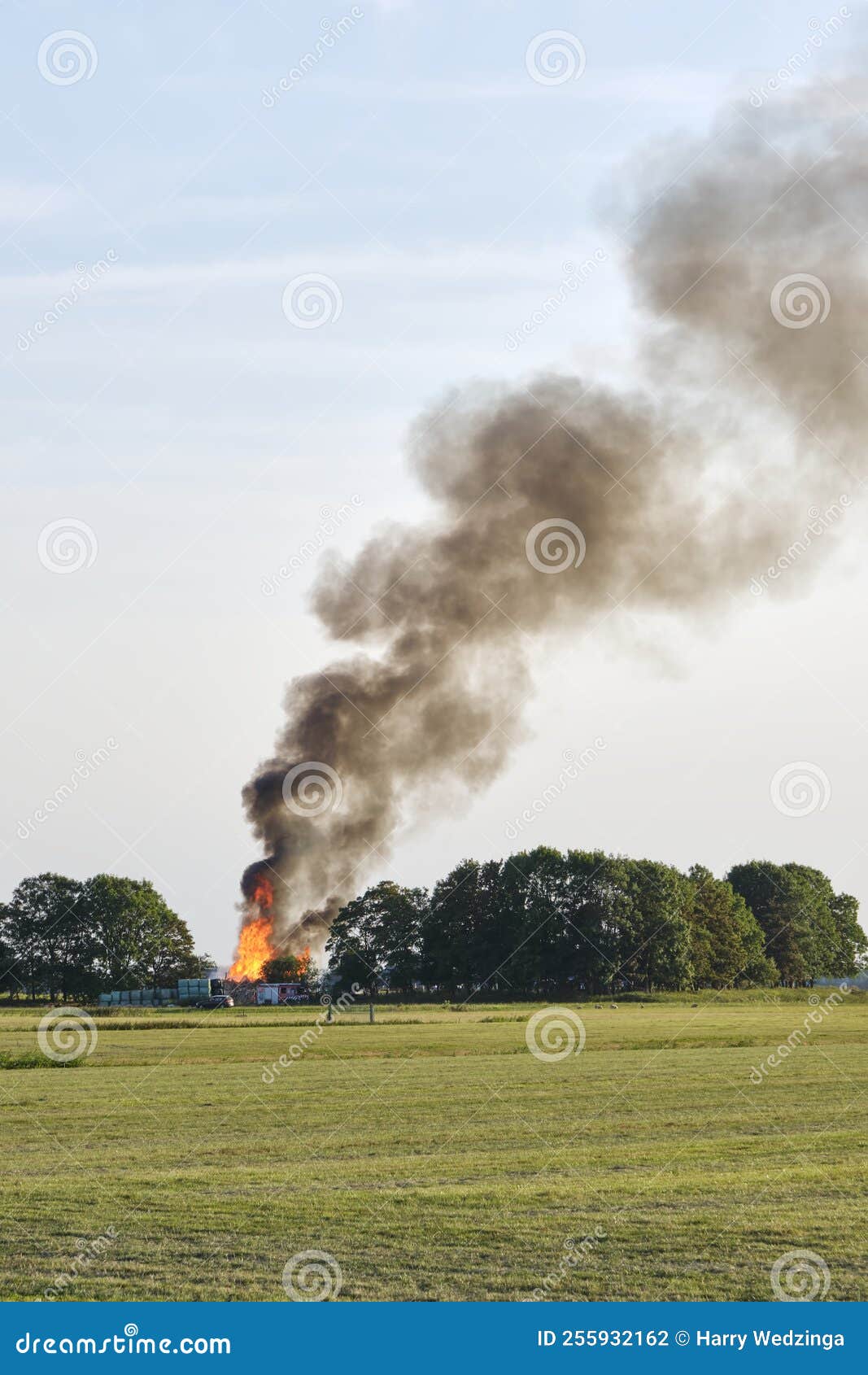 Large Fire on the Horizon with a Huge Pillar of Smoke Stock Photo ...