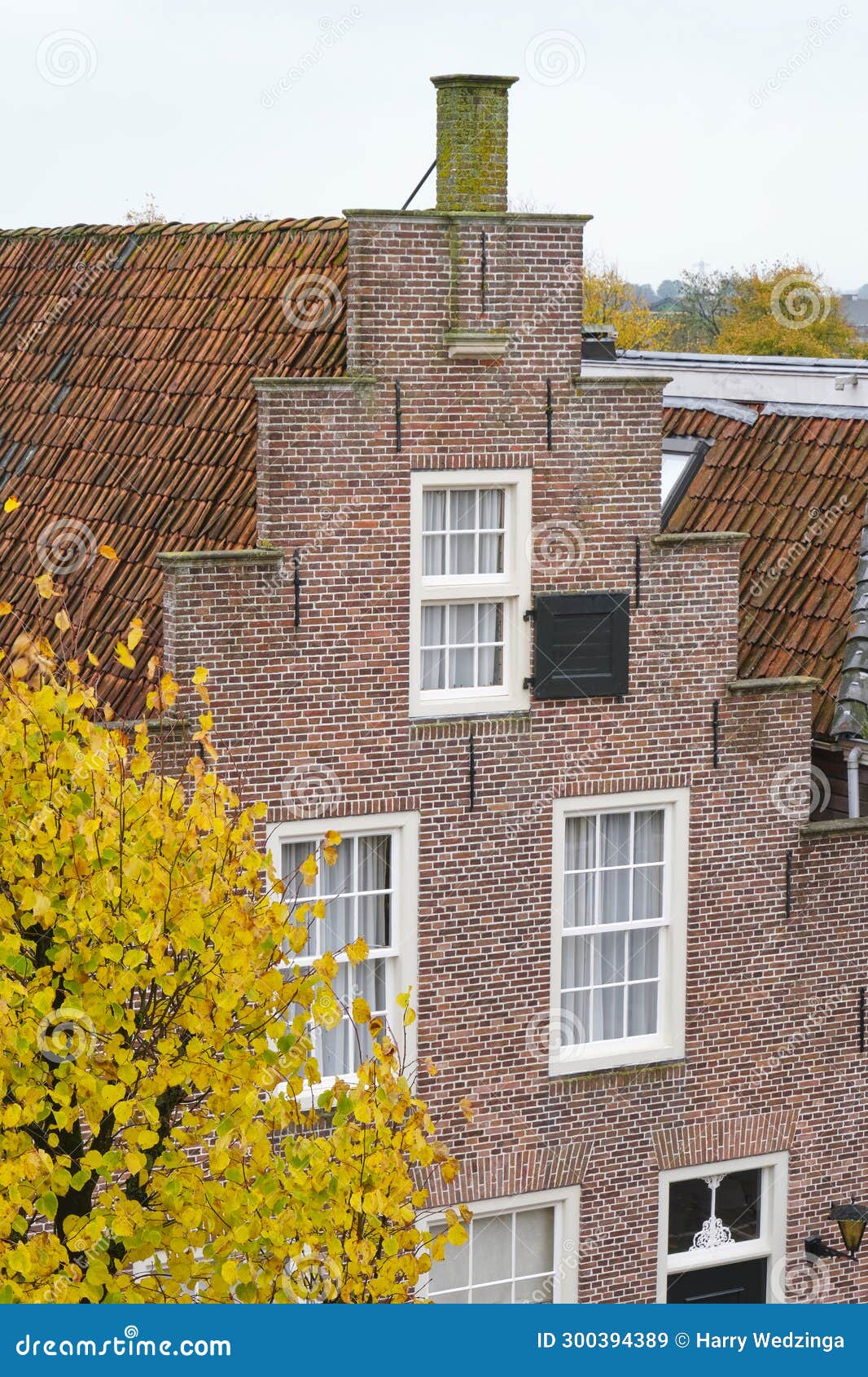 House with a Stepped Gable and Tree with Autumn Leaves Stock Image ...