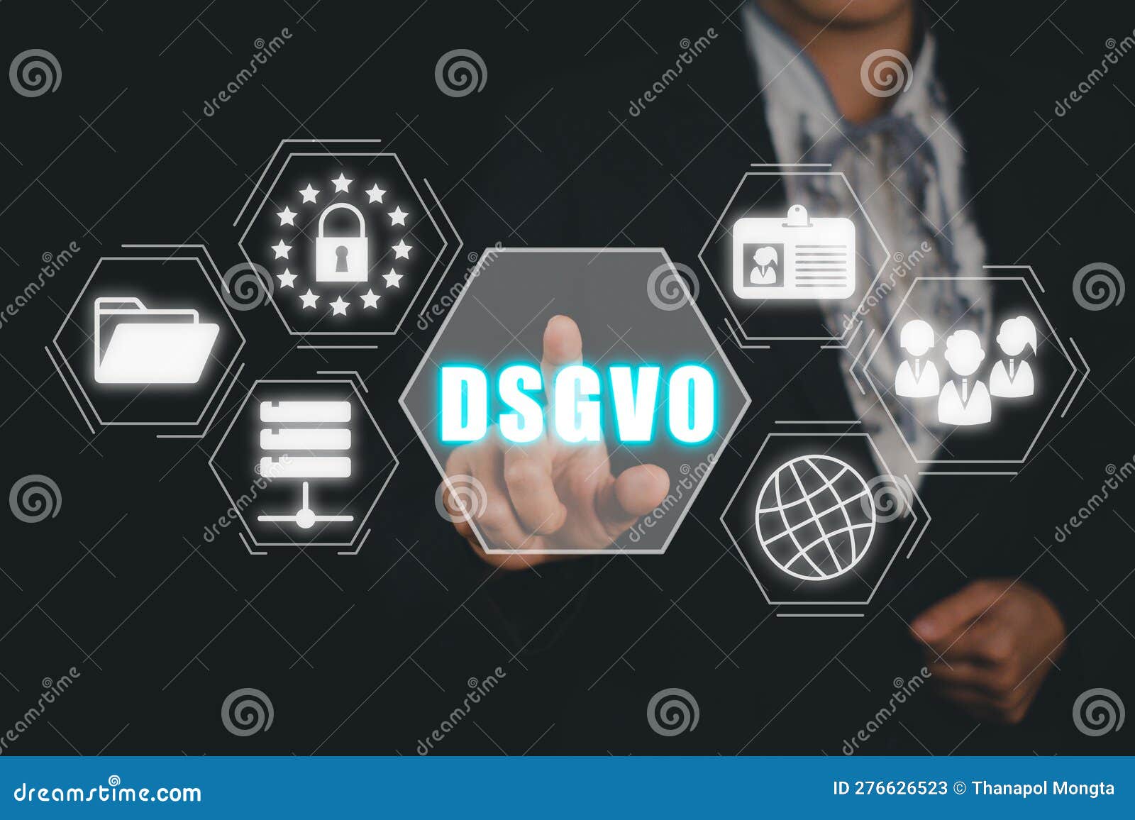 Person Hand Touching DSGVO Icon on Virtual Screen Stock Image - Image ...