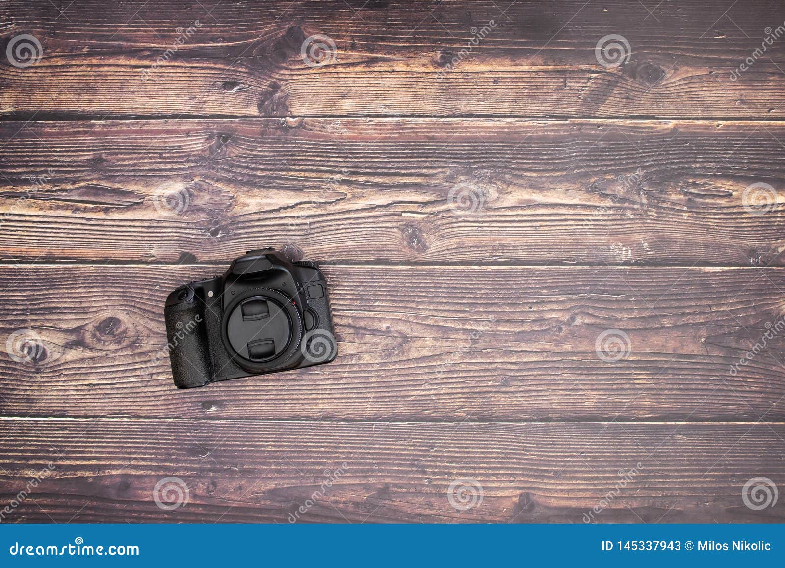DSL Camera on the Wooden Table Stock Image - Image of pencil, mobile ...