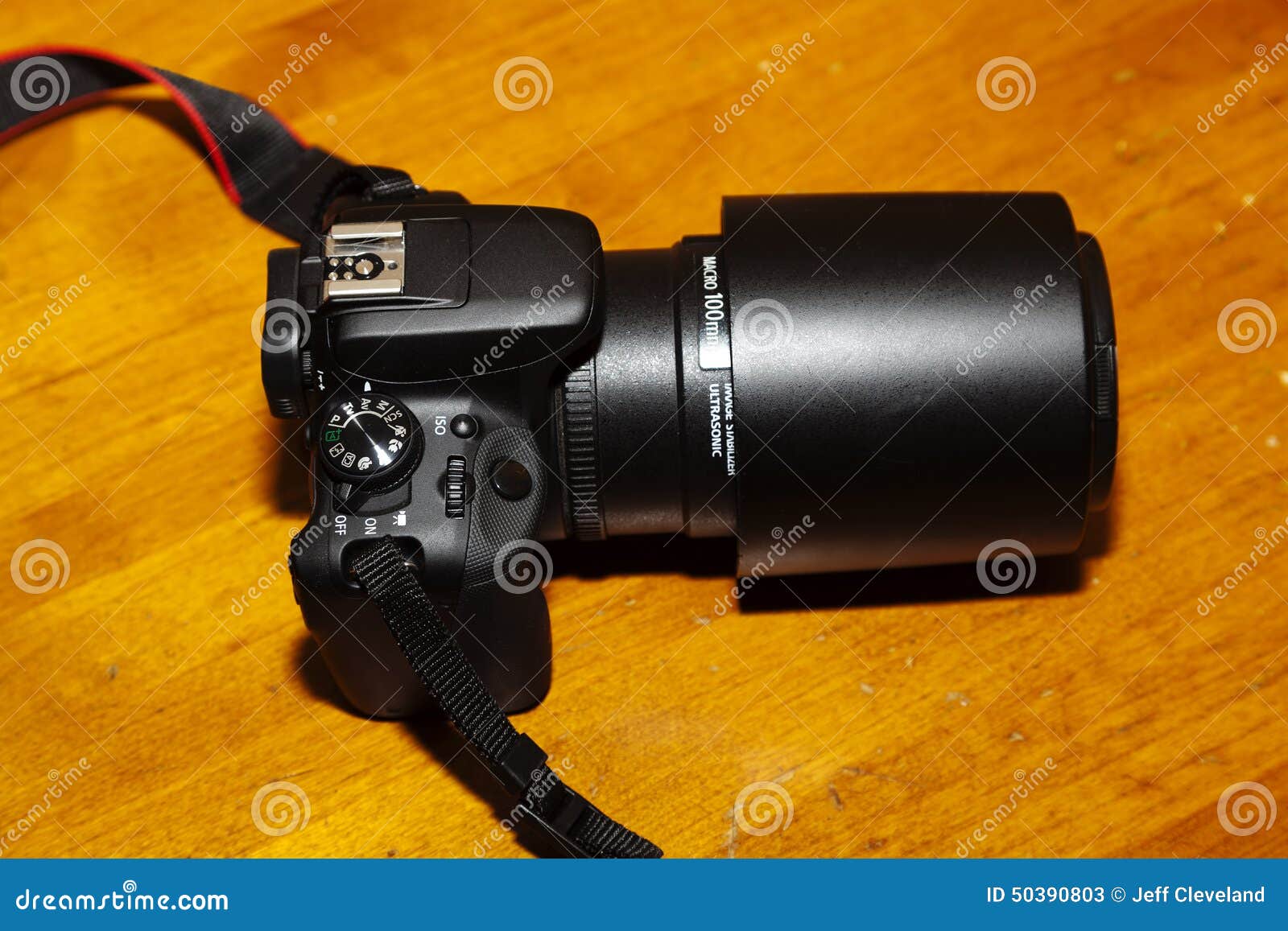 DSLR Camera from Above Sitting on Wood Table Stock Image - Image of ...