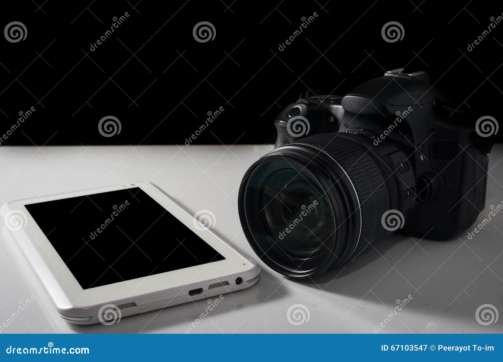 DSLR Camera with Computer Tablet. Stock Image - Image of online ...